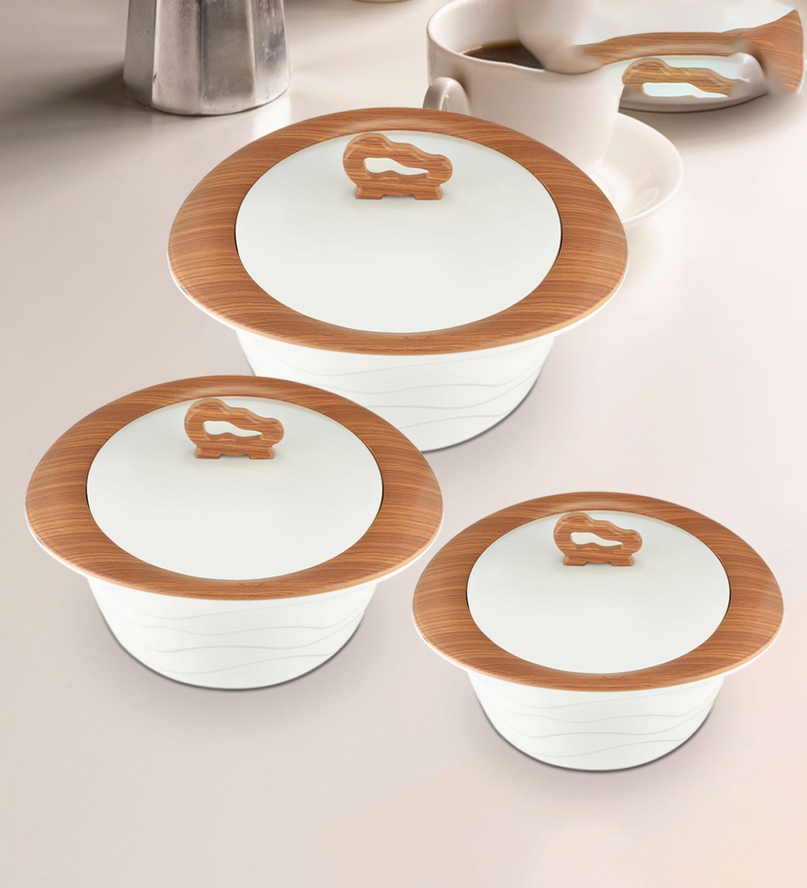 Buy Oppal Light Brown Plastic & Steel Thermoware Casserole (Set of 3 ...