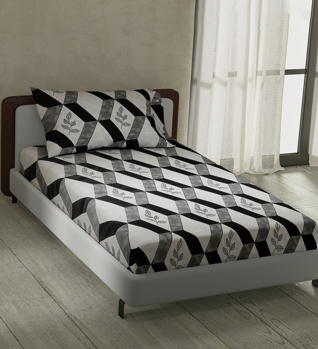 Buy Black and Grey Floral 180 TC Cotton Single Bedsheet with 1 Pillow Cover at 40% OFF by LABHAM ...