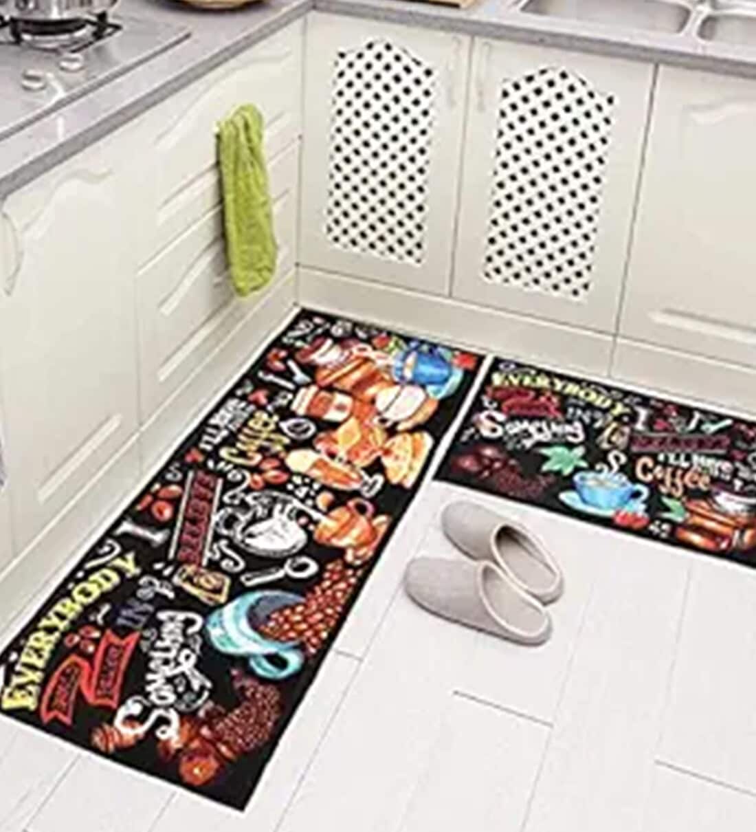 Buy Orange Abstract Velvet Antiskid Machine Made Floor Runner and Door ...