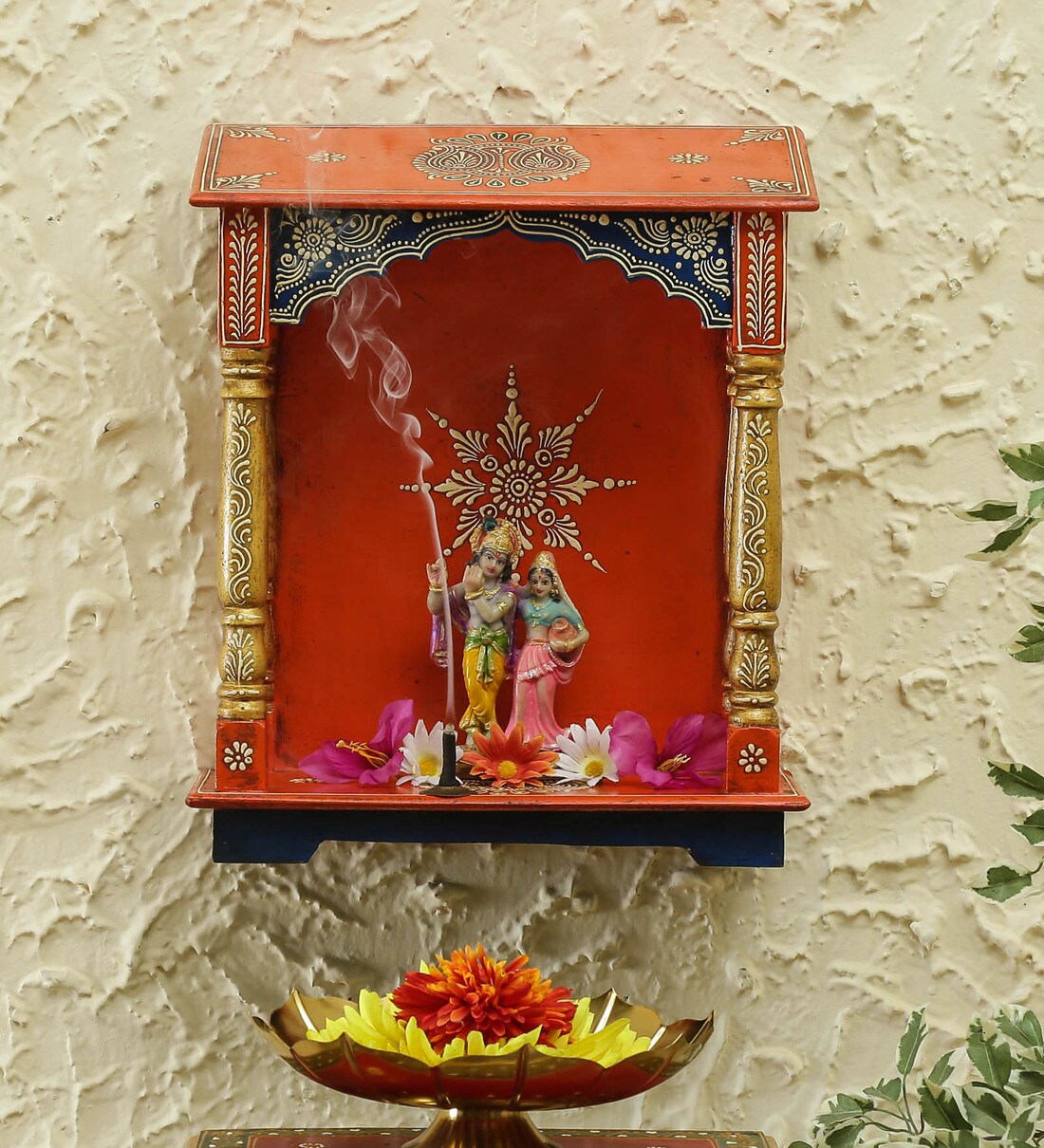 Buy Orange Wood Wall Mounted Mandir Without Door at 22% OFF by Craft ...