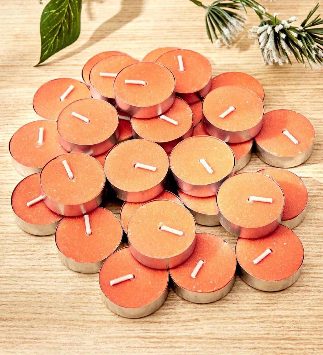 Buy Orange Scented Set Of 50 Blended Wax Orange Color Tealight Candles ...