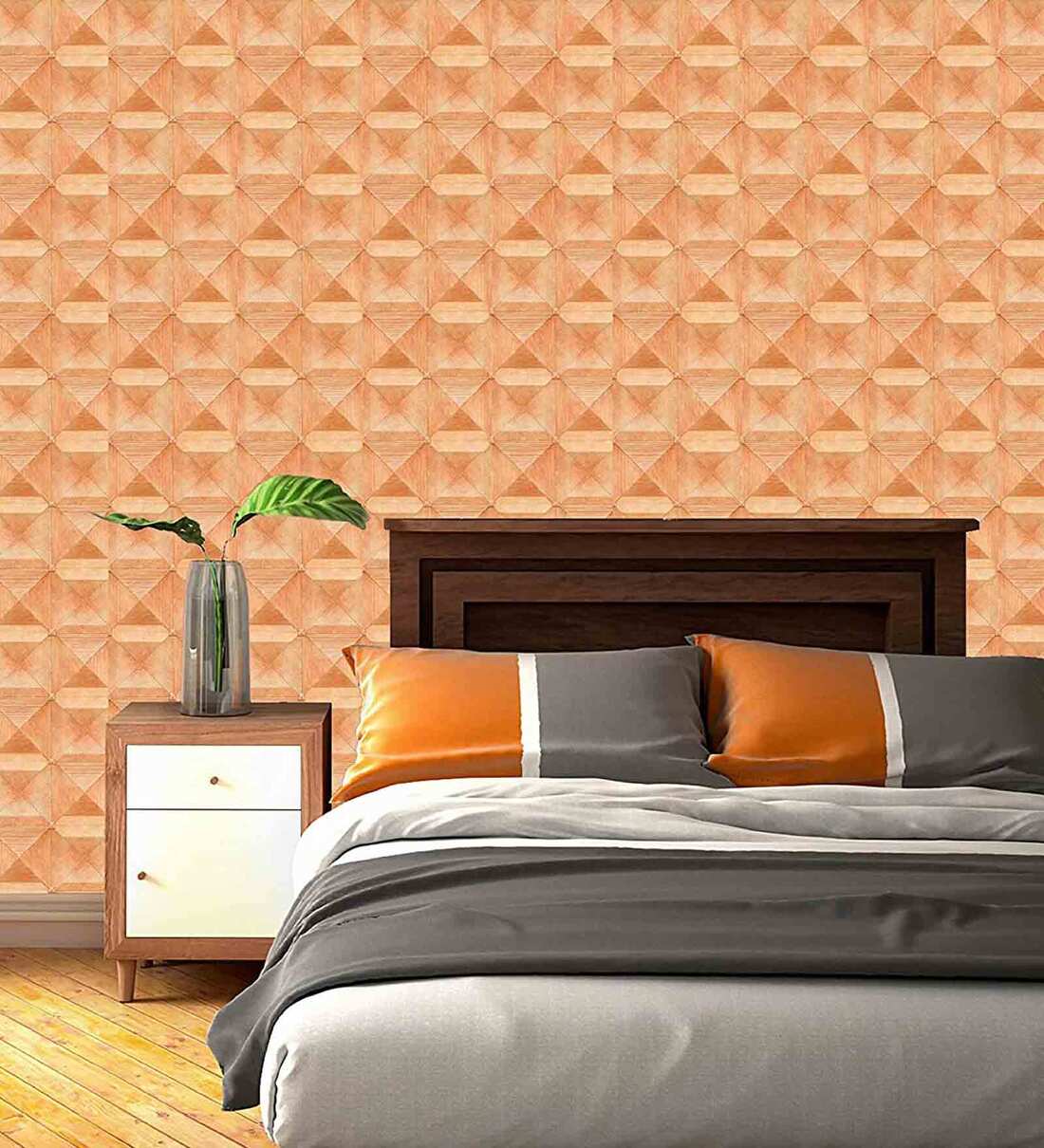 Buy Orange Textured Geometric Pyramids Wall Paper By Asian Paints ...