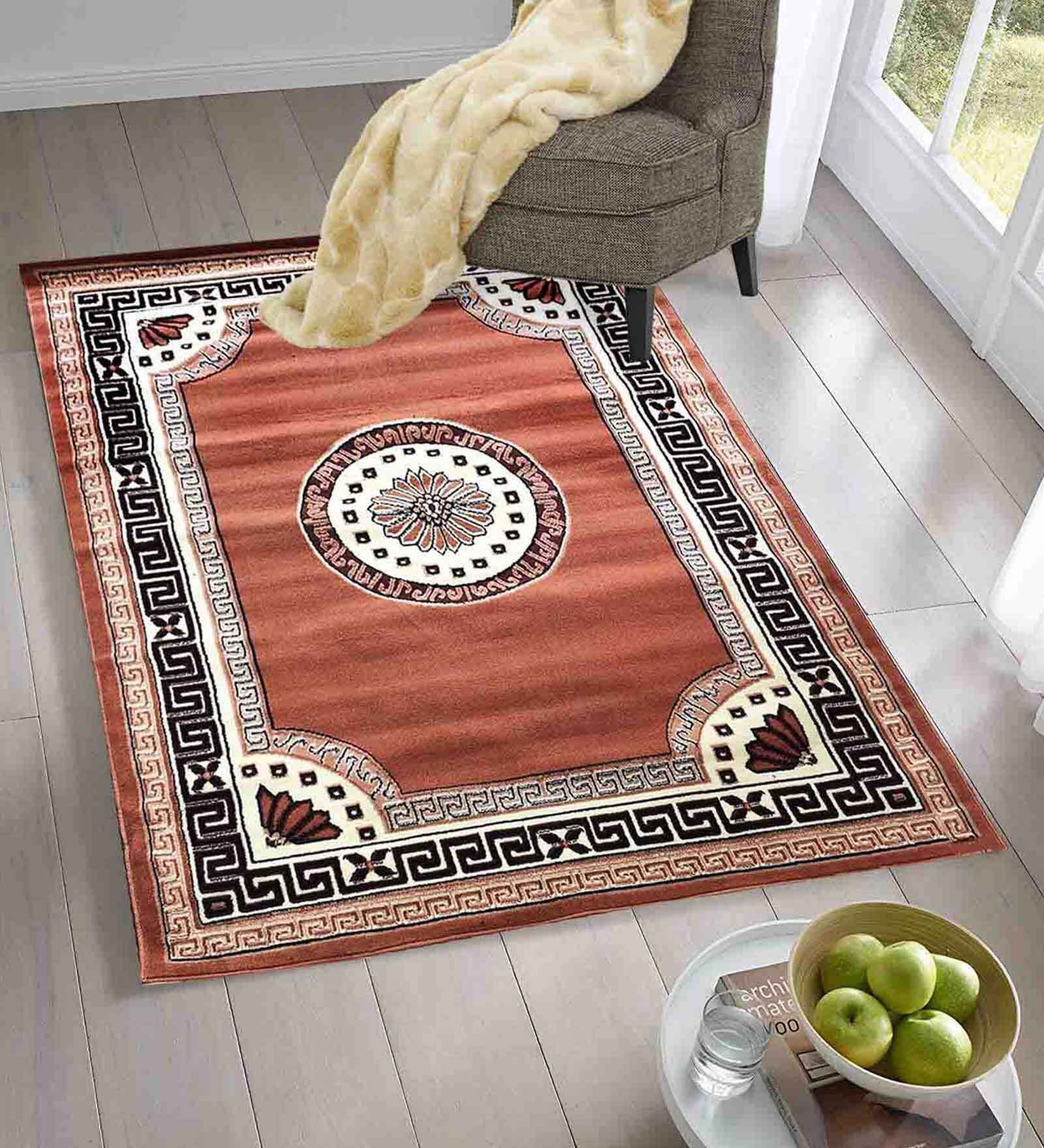 Buy Orange Persian Acrylic 8 ft x 10 ft Machine Made Carpet by Rida ...