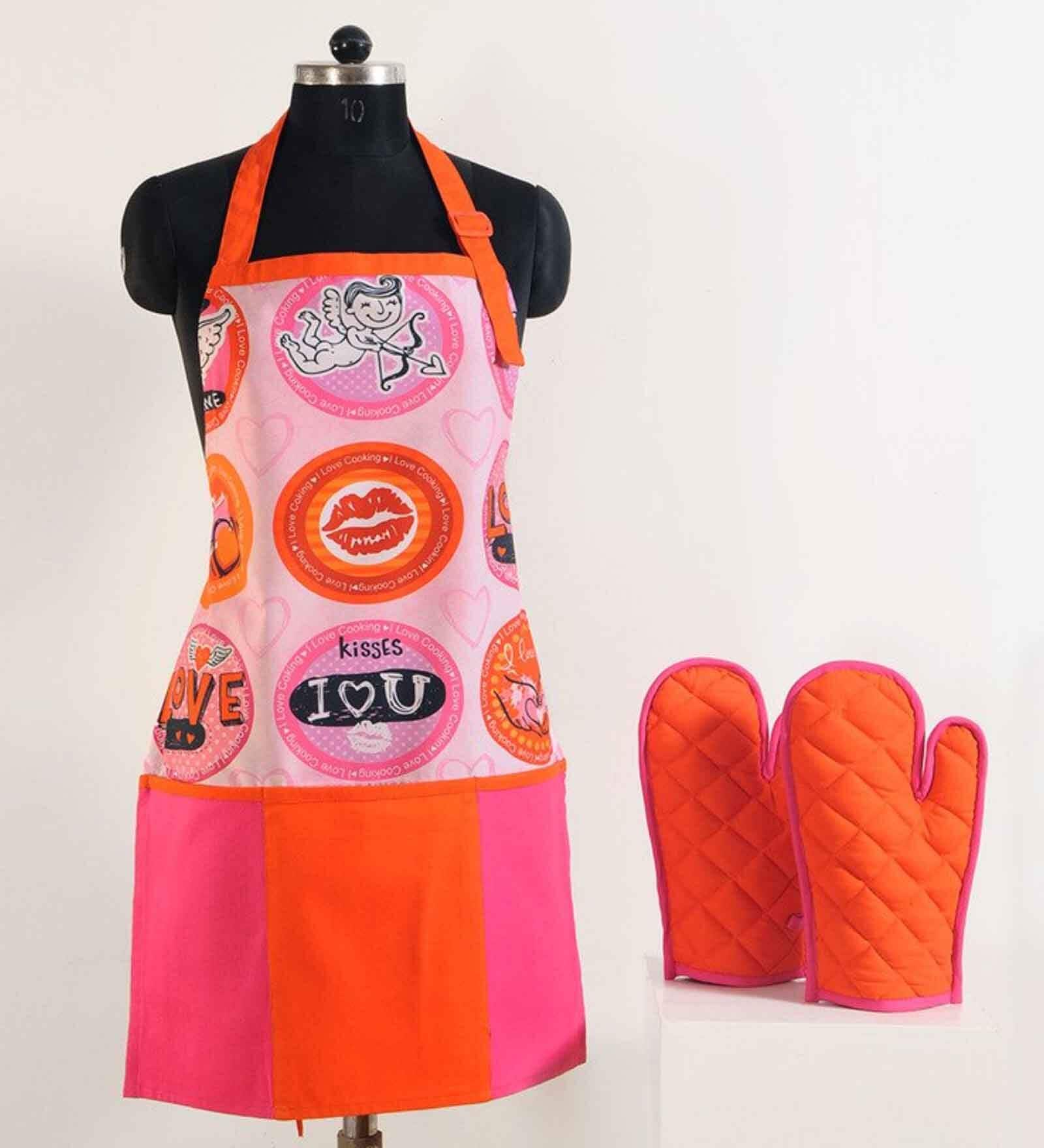 Buy Buy 1 Multicolor Cotton Apron and Get Mitten (Gloves) Set Free at ...