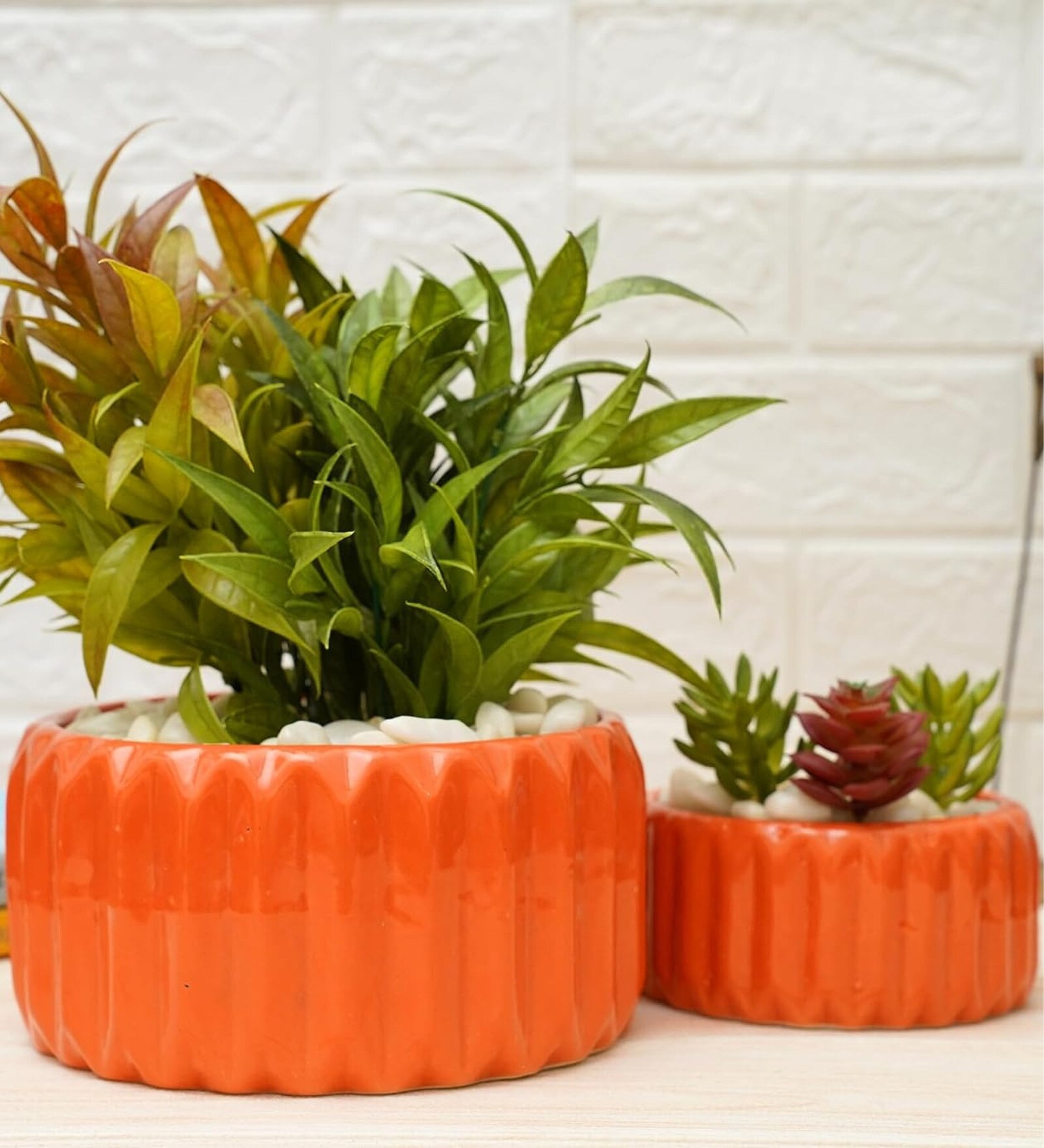 Buy Orange Ceramic (Set of 2) Desk Pots at 17% OFF by Gold Dust | Pepperfry