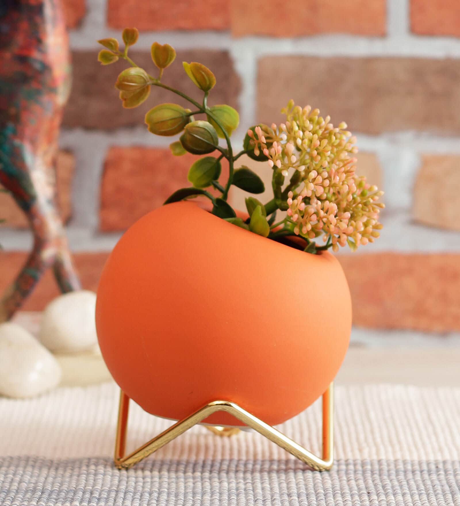 Buy Orange Coloured Ceramic Desk Pot With Golden Stand at 29% OFF by ...