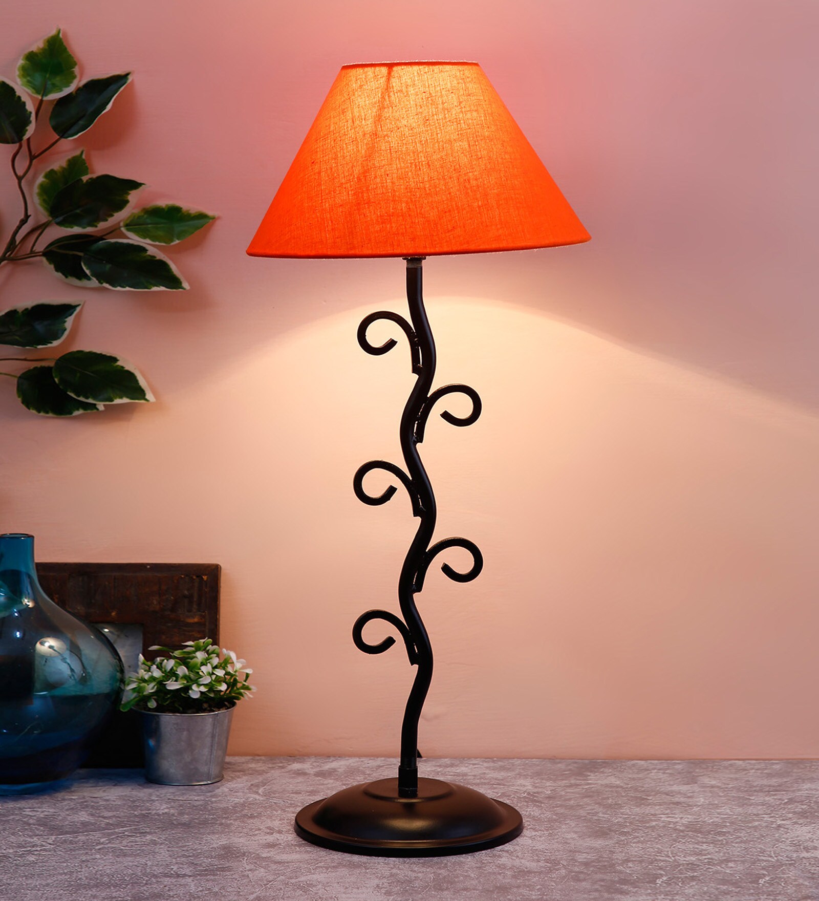 Buy Orange Cotton Abstract Table lamp at 6% OFF by New Era | Pepperfry