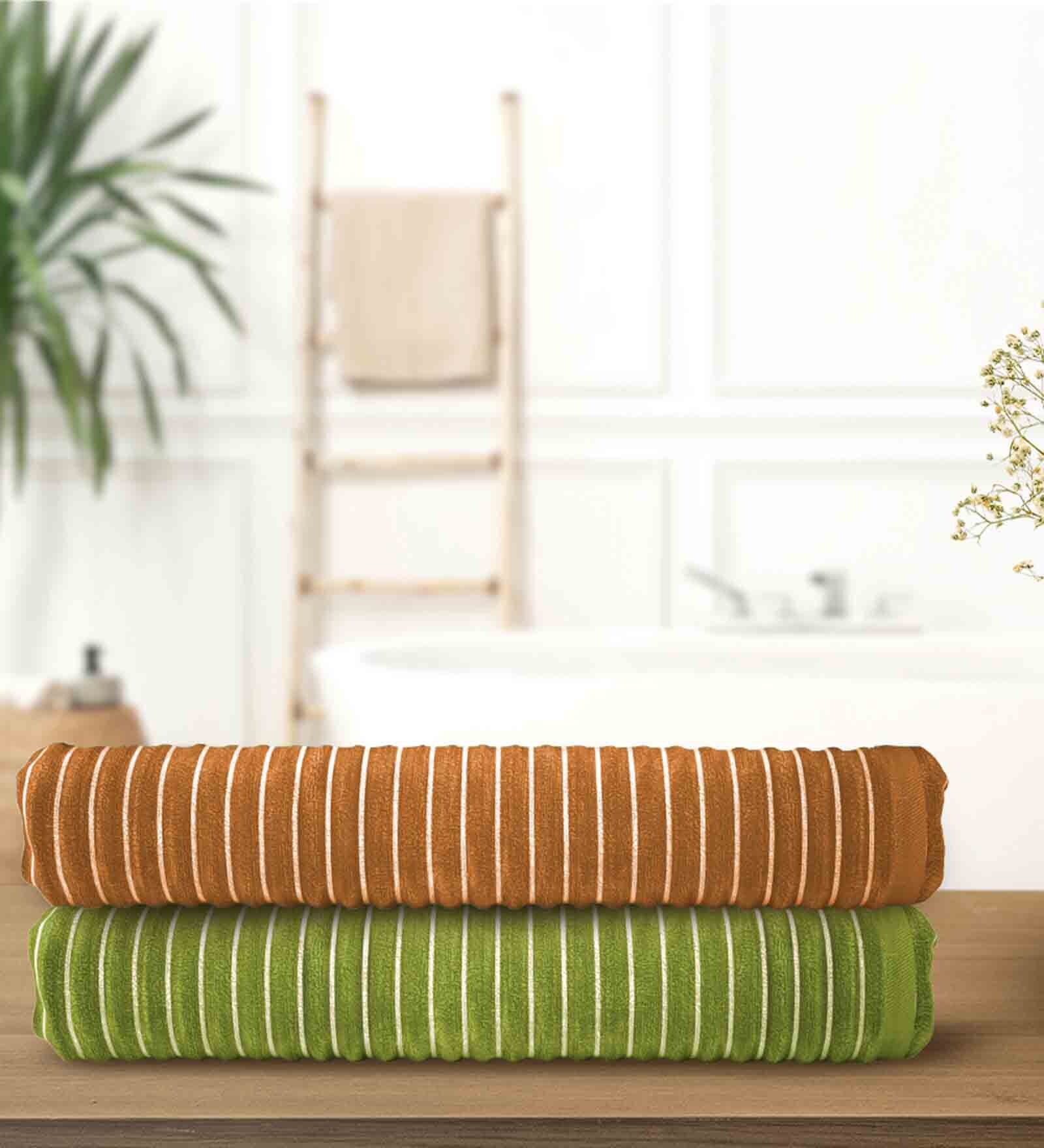 Buy Orange Patterned 500 GSM Cotton Bath Towels (Set of 2) by ...