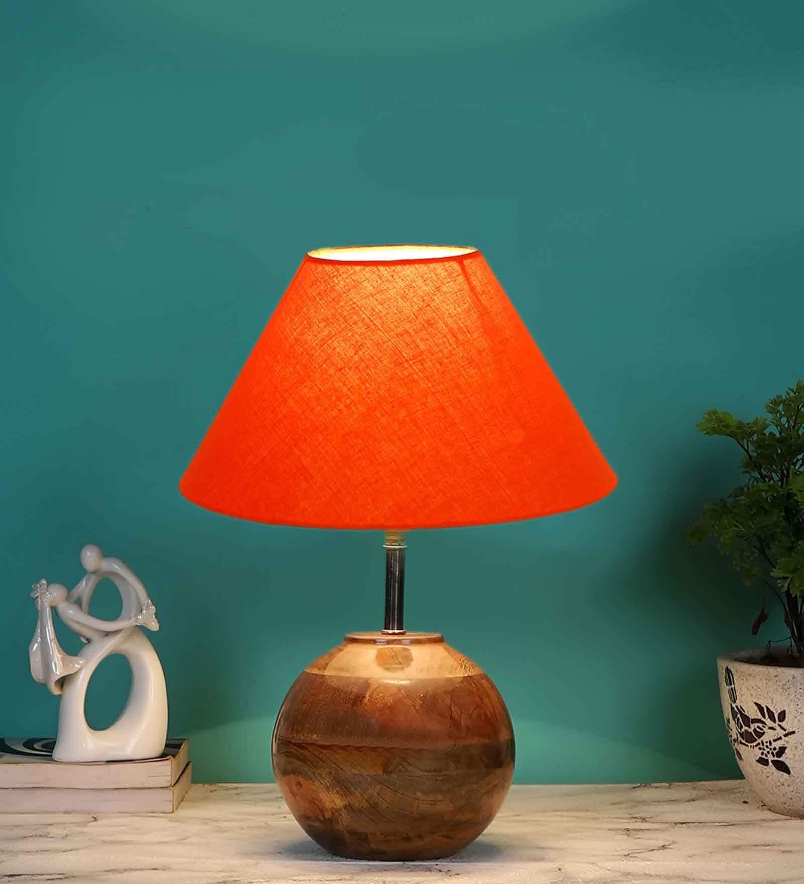 Buy Orange Cotton with Natural Wood Table Lamp at 57% OFF by New Era ...