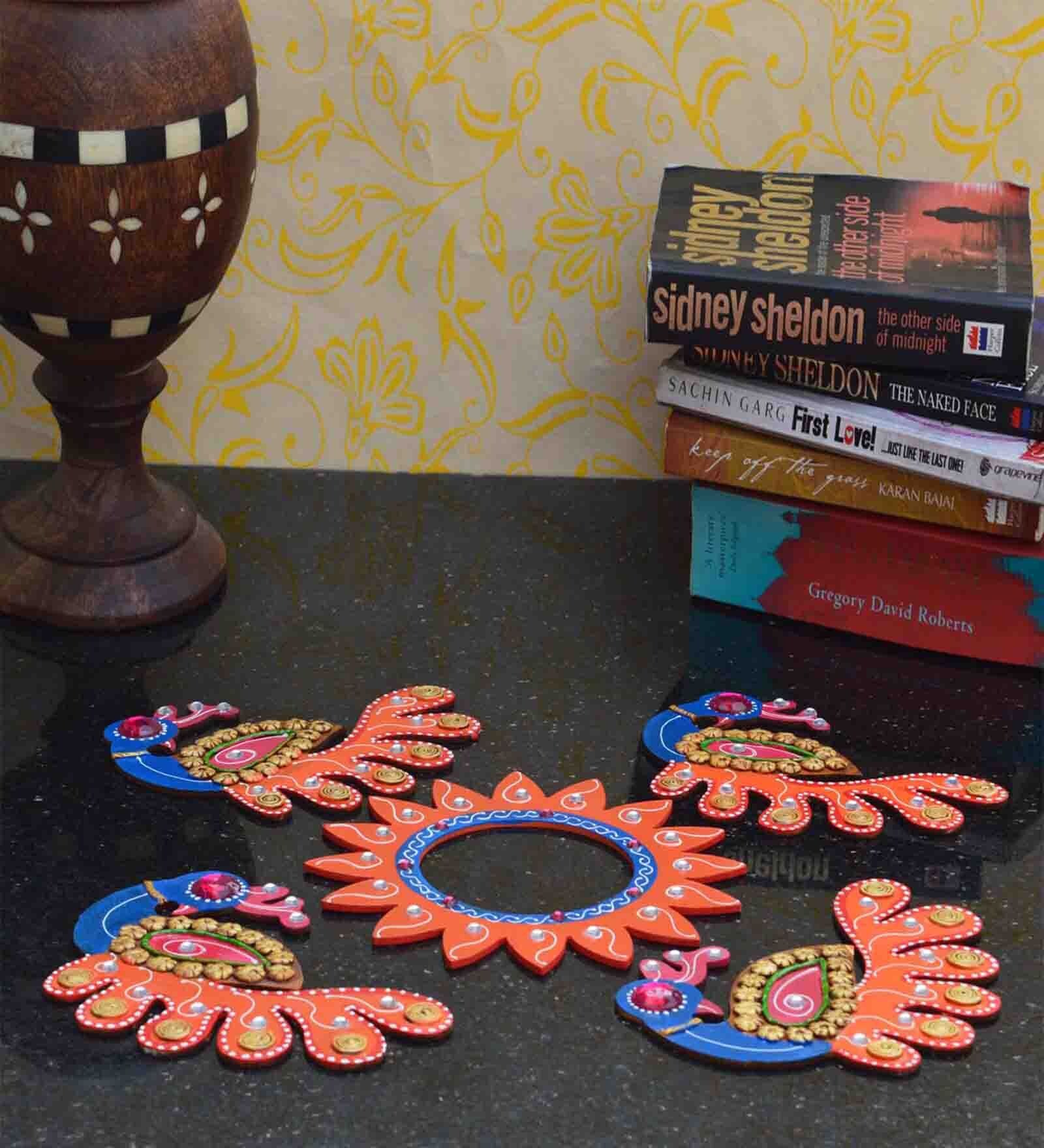 Buy Orange Decorative Floor Rangoli Dancing Peacocks at 20% OFF by ...