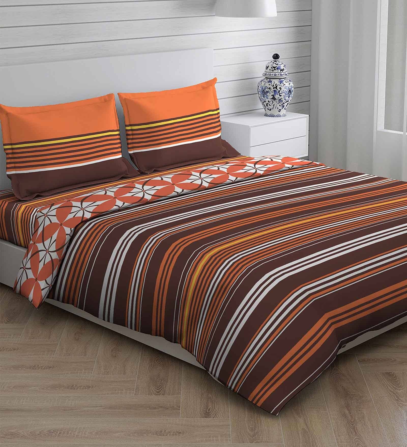 Buy Orange Patterned 225 TC Cotton (Set of 4) Double Bed Bedding Sets ...