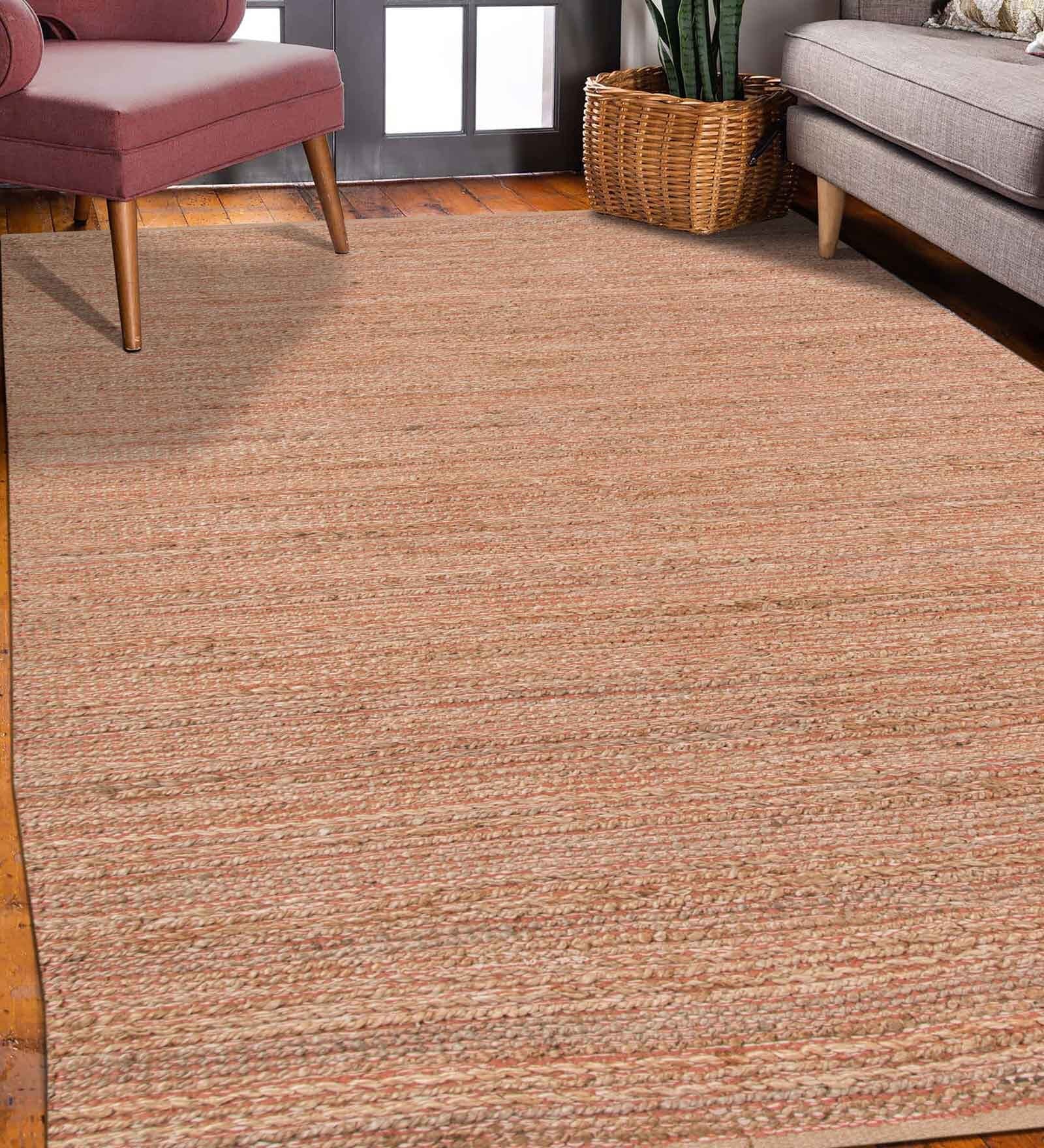 Buy Orange Solid Jute & Cotton 5 ft x 7 ft Hand Woven Carpet at 20% OFF ...