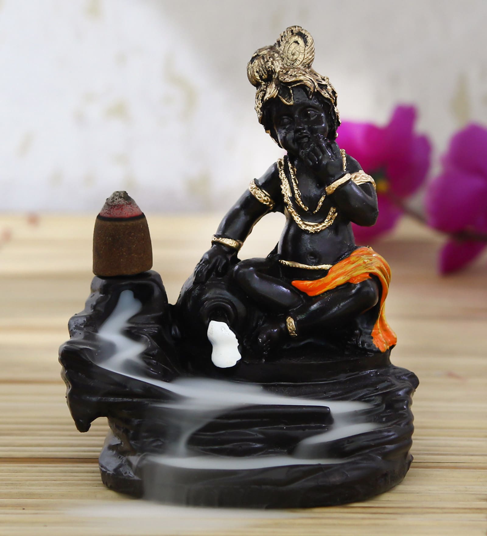 Buy Orange Lord Krishna Smoke Backflow Cone Incense Holder Decorative ...