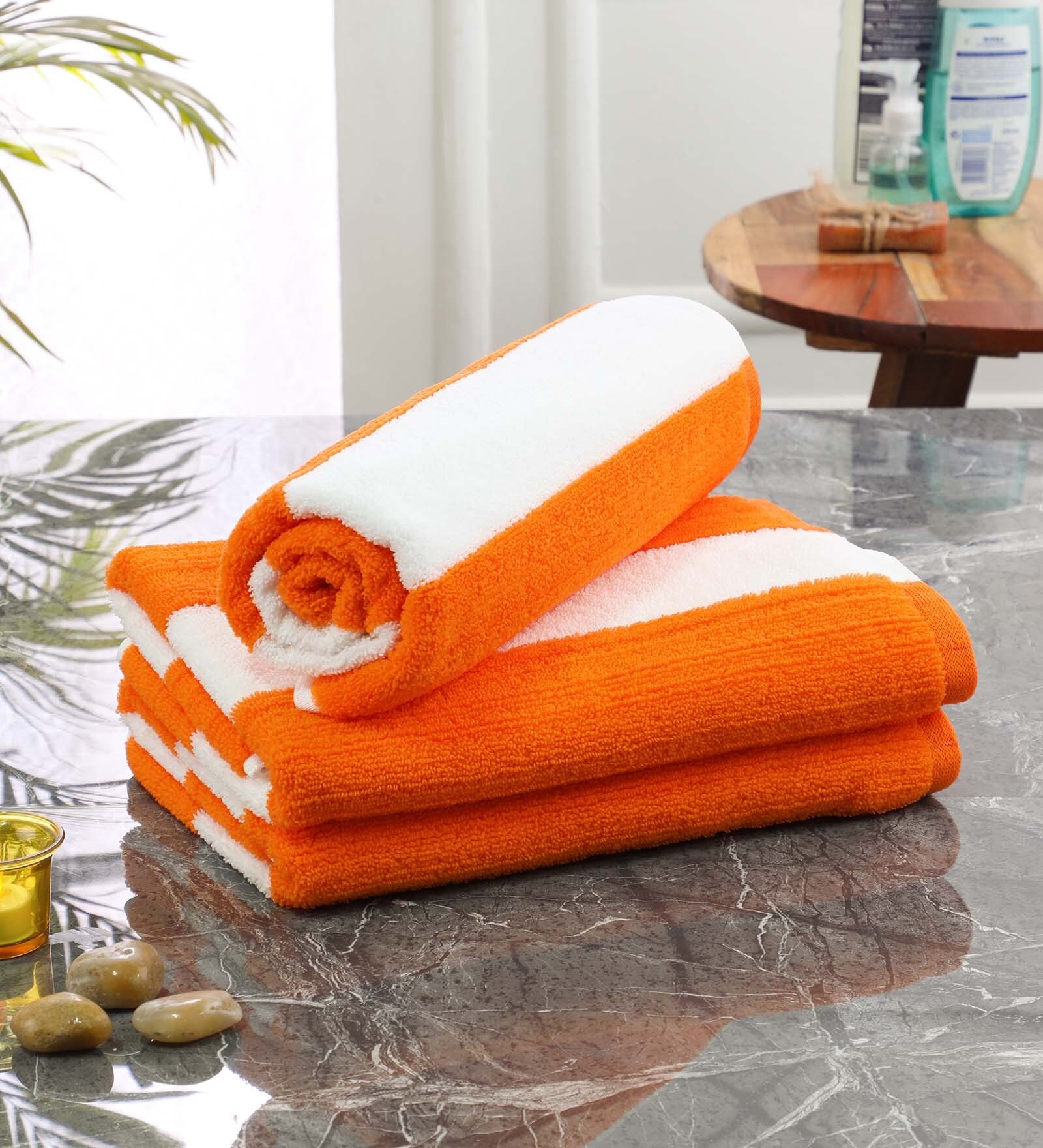 Buy Set of 3 Orange Microfiber 250 GSM Towels Sets by Bathe & Soak at ...