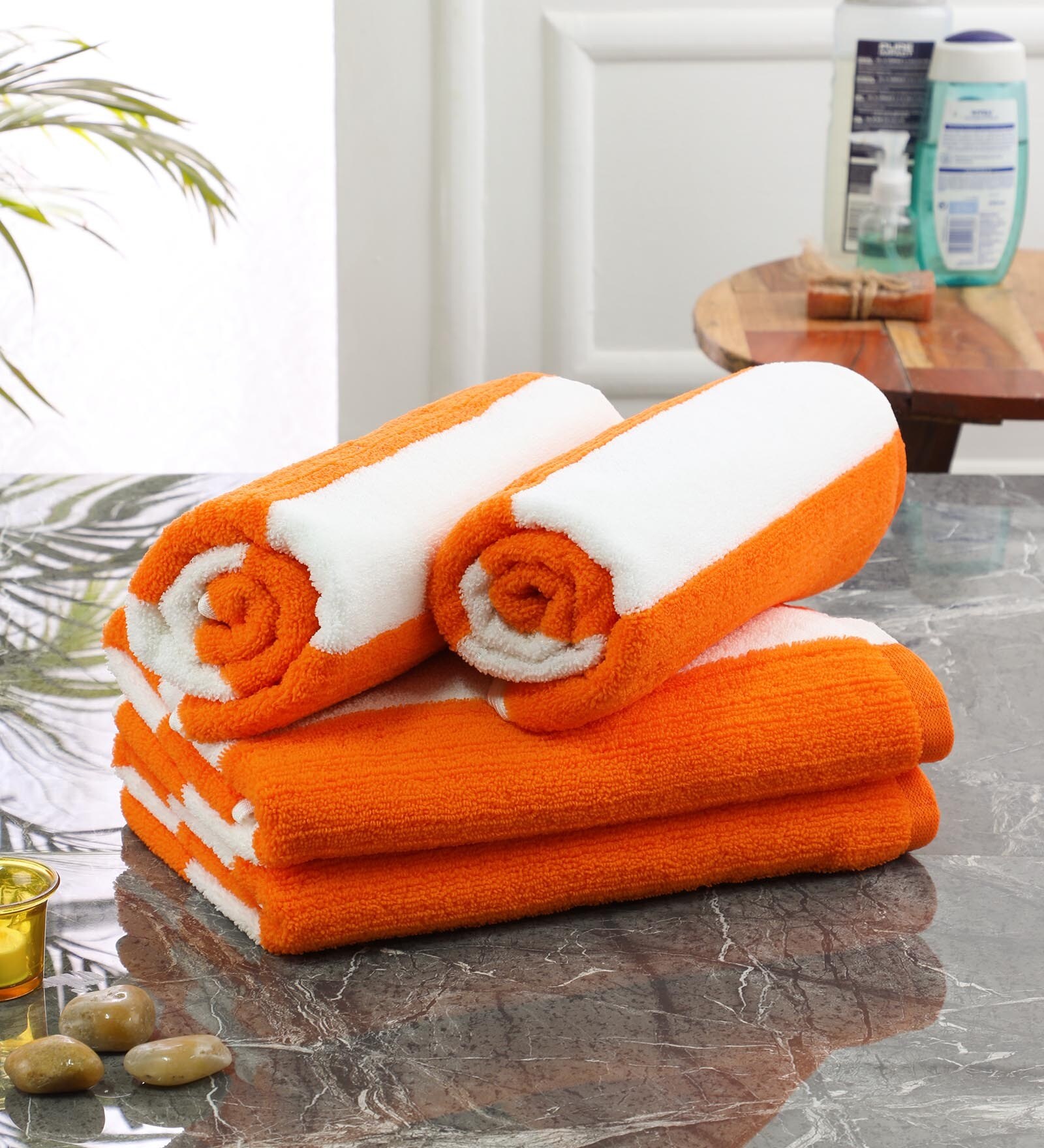 Buy Set of 4 Orange Microfiber 250 GSM Towels Sets by Bathe & Soak at ...