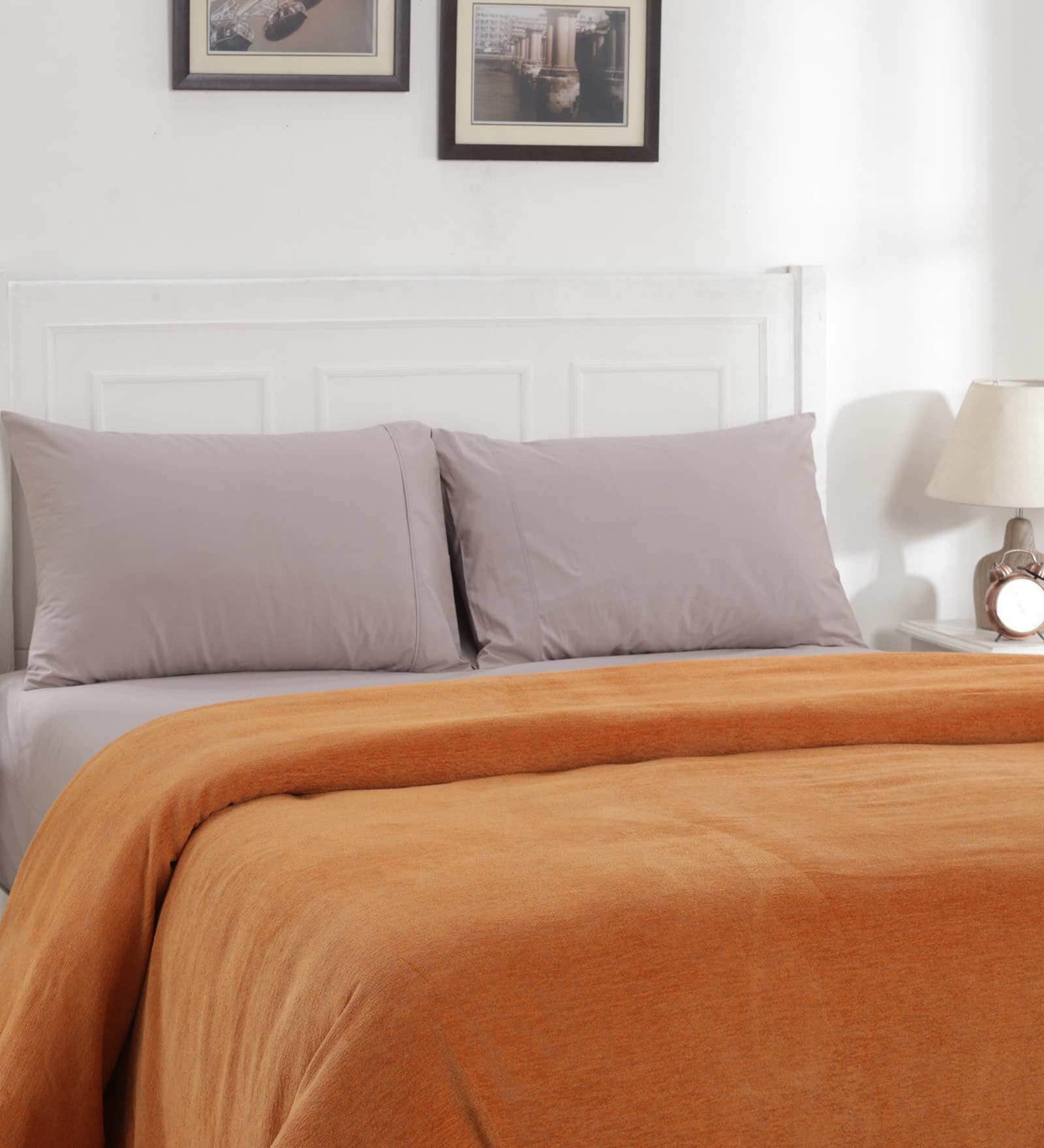Buy Orange Solid 110 TC Cotton Double Bed Cover by Maspar | Pepperfry
