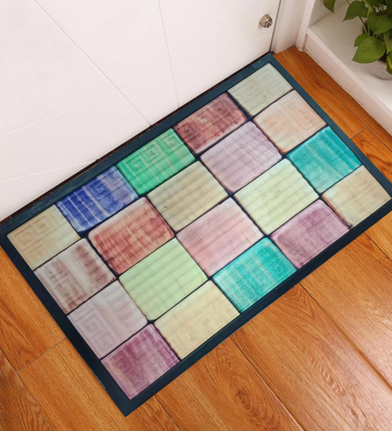 Buy Multicolor Rubber Geometric Pattern 2 x 1 Feet AntiSkid Door Mat at ...