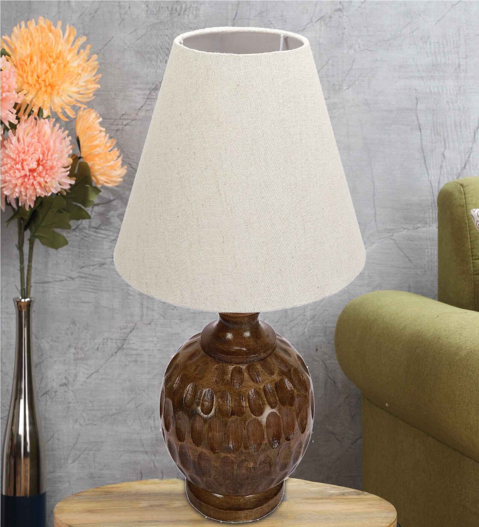 Buy Rhombus White Fabric Shade Night Lamp With Wood Base at 22% OFF by ...