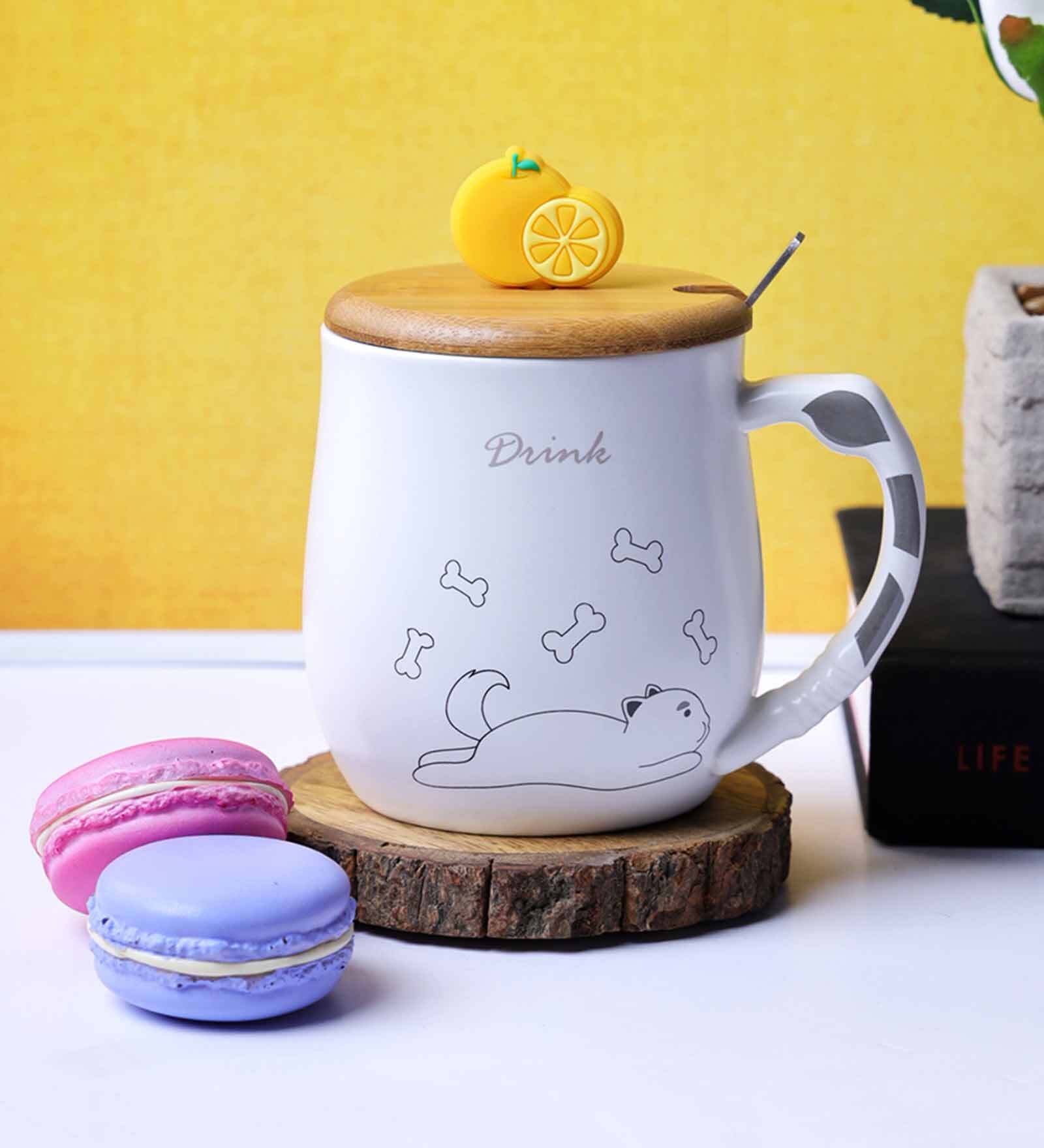 Buy Slice- Dog 480ml White & Black Ceramic (Set of 2) Coffee Mug with ...