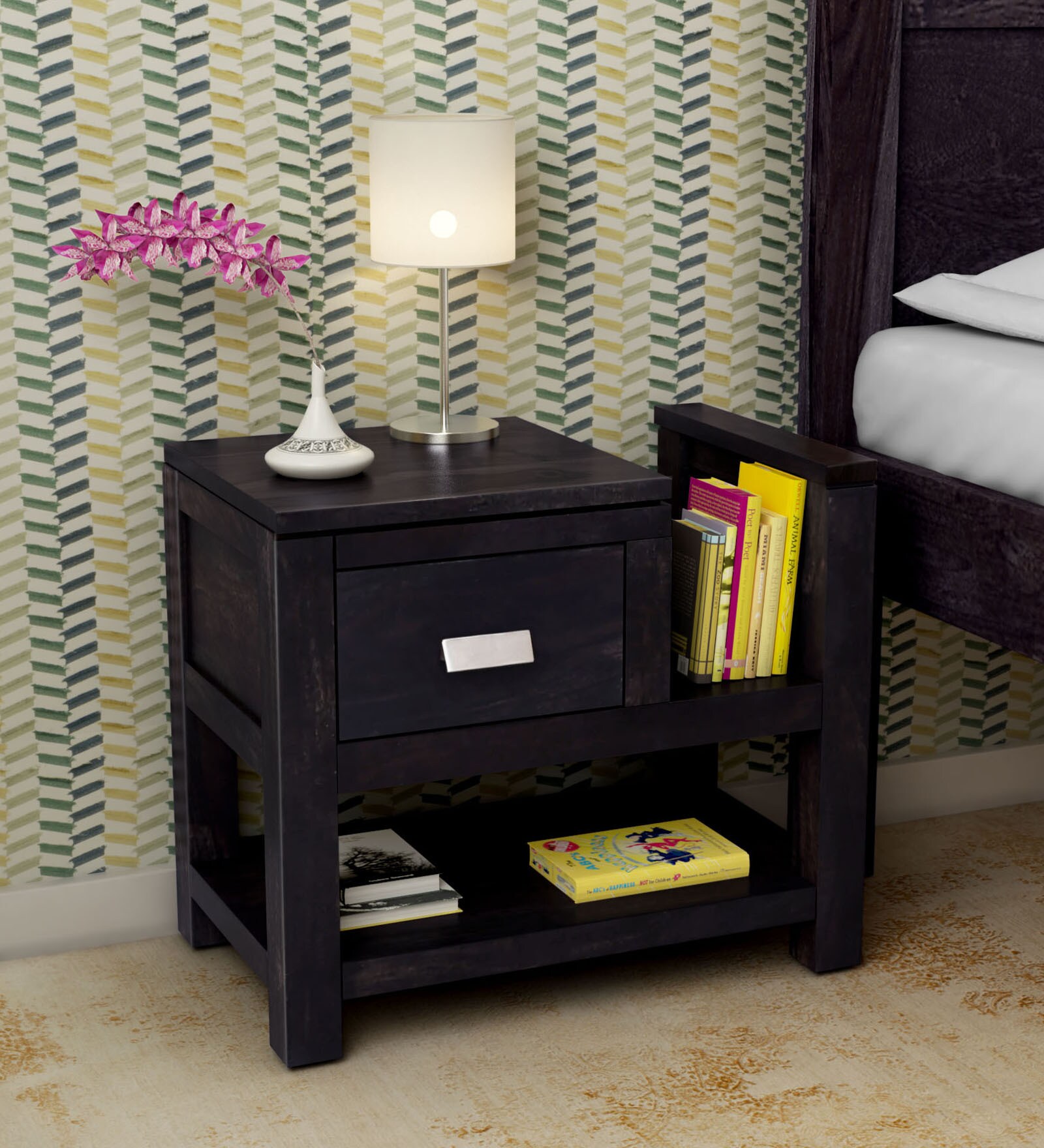 Buy Oriel Sheesham Wood Bedside Table In Warm Chestnut With Drawer at ...