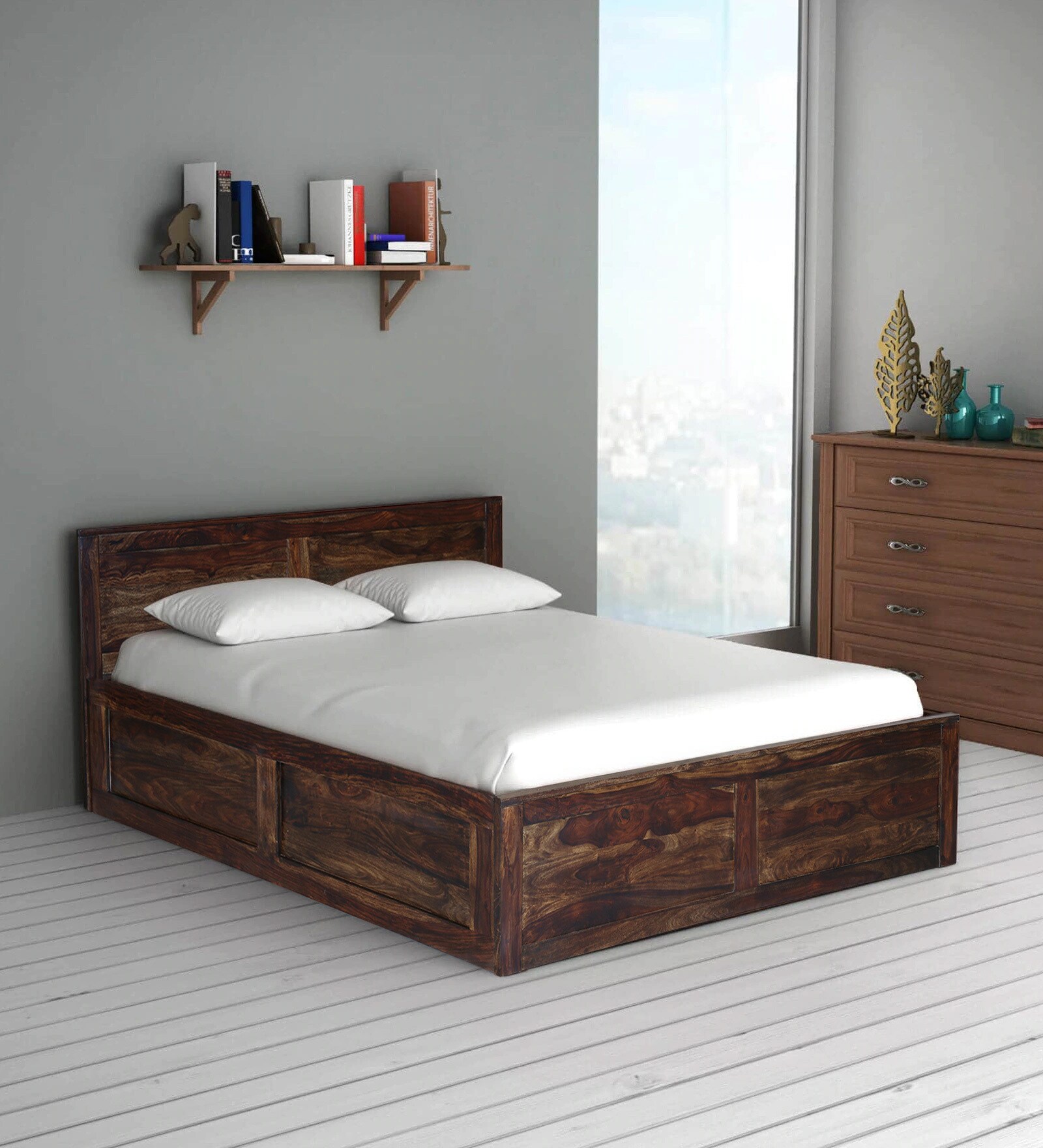 Buy Oriel Sheesham Wood King Size Bed With Box Storage In Provincial ...