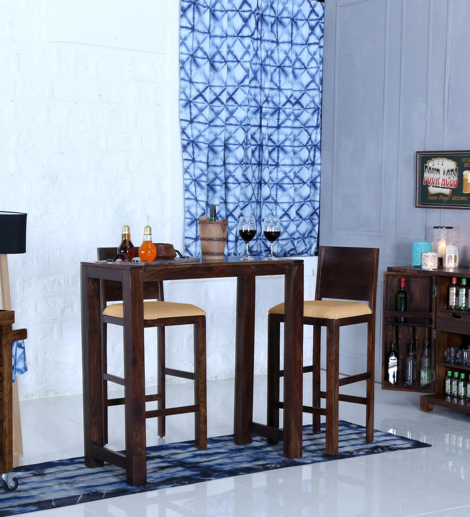 Buy Oriel Sheesham Wood Two Seater Bar Set in Provincial Teak Finish by ...