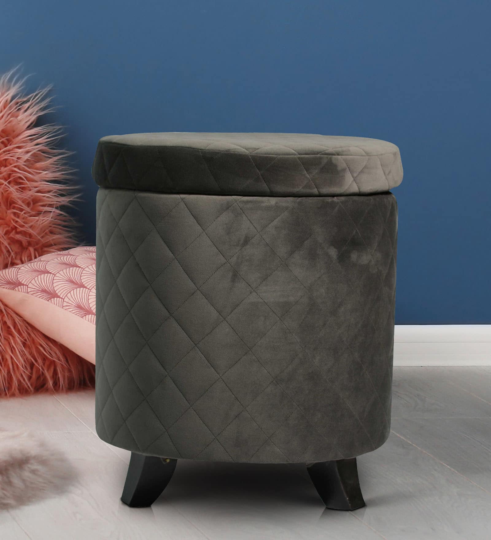 Buy Orlando Storage Ottoman With Removable Lid In Grey Velvet Fabric at ...