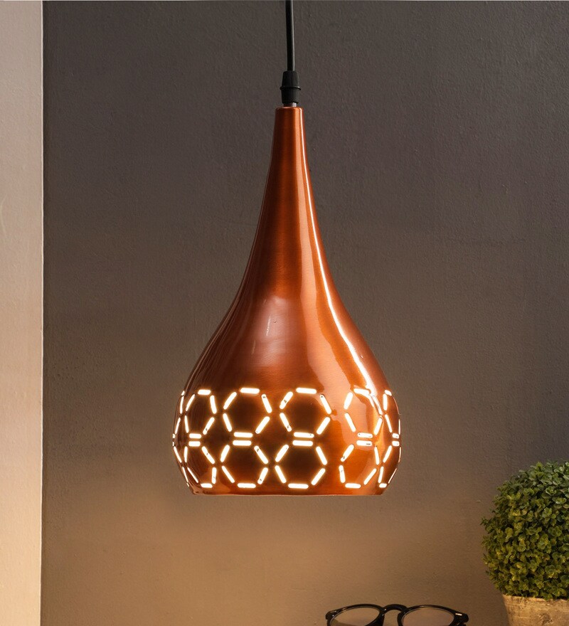 Buy Orange Metal Single Hanging Lights By Foziq Online - Teardrop ...