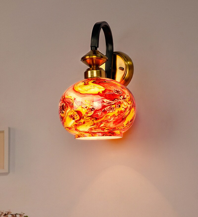 Buy Orange Mild Steel and Glass Wall Light By Fos Lighting Online ...