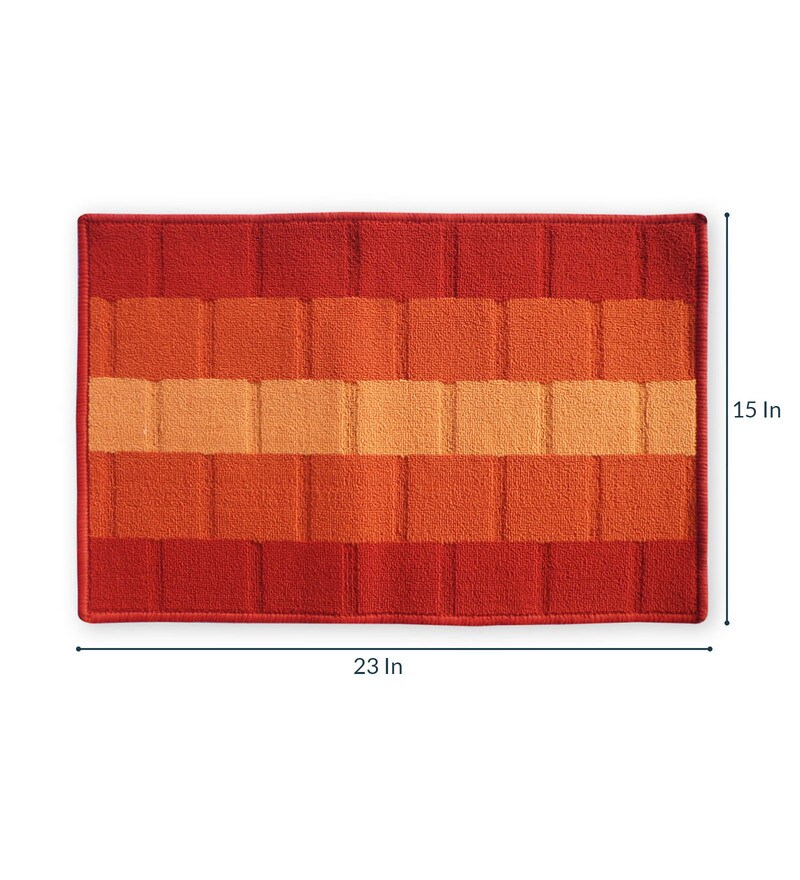 Buy Orange Geometric Polyester 23 x 15 Inches Anti Skid Door Mat by ...