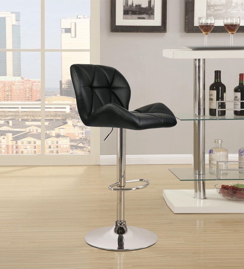 Buy Ormond Leatherette Bar Stool In Black Colour With Swivel Online ...