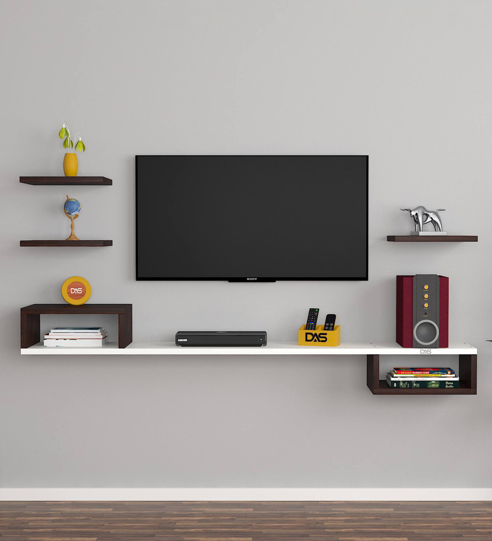 Buy Oscar Wall Mount TV Unit With Wall Shelves in Flowery Wenge ...