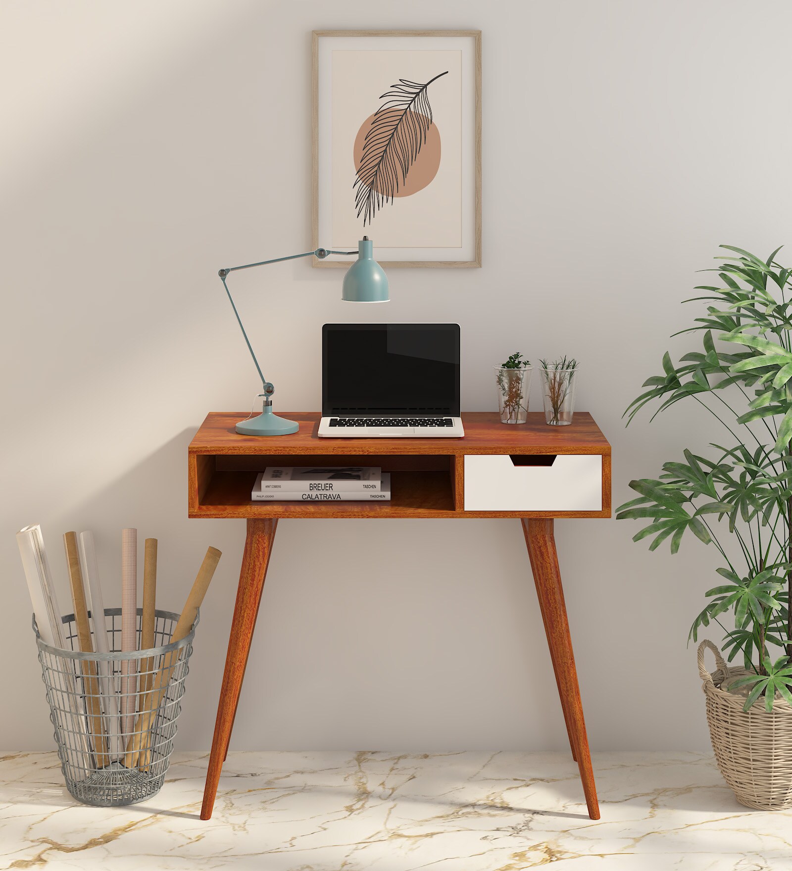 Buy Werfel Solid Wood Writing Table In Scratch Resistant Honey Oak ...