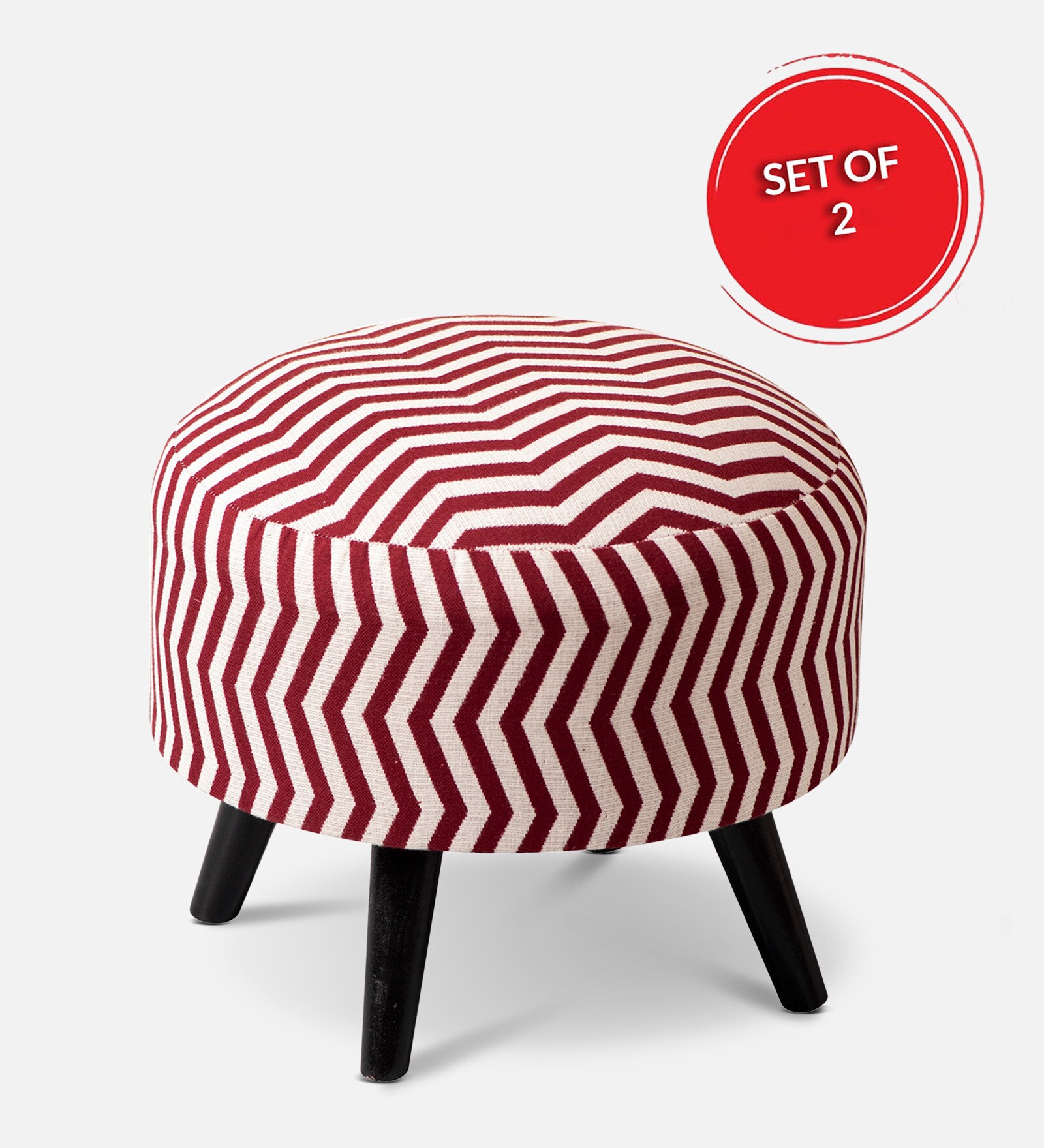 Buy Crest Jacquard Seating Stools in Maroon & White Color Set of 2 at ...