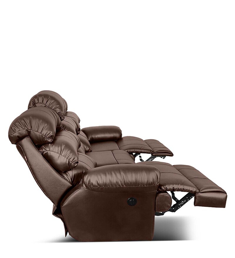 Buy Otium Leatherette Motorized 3 Seater Recliner in Brown Colour by ...