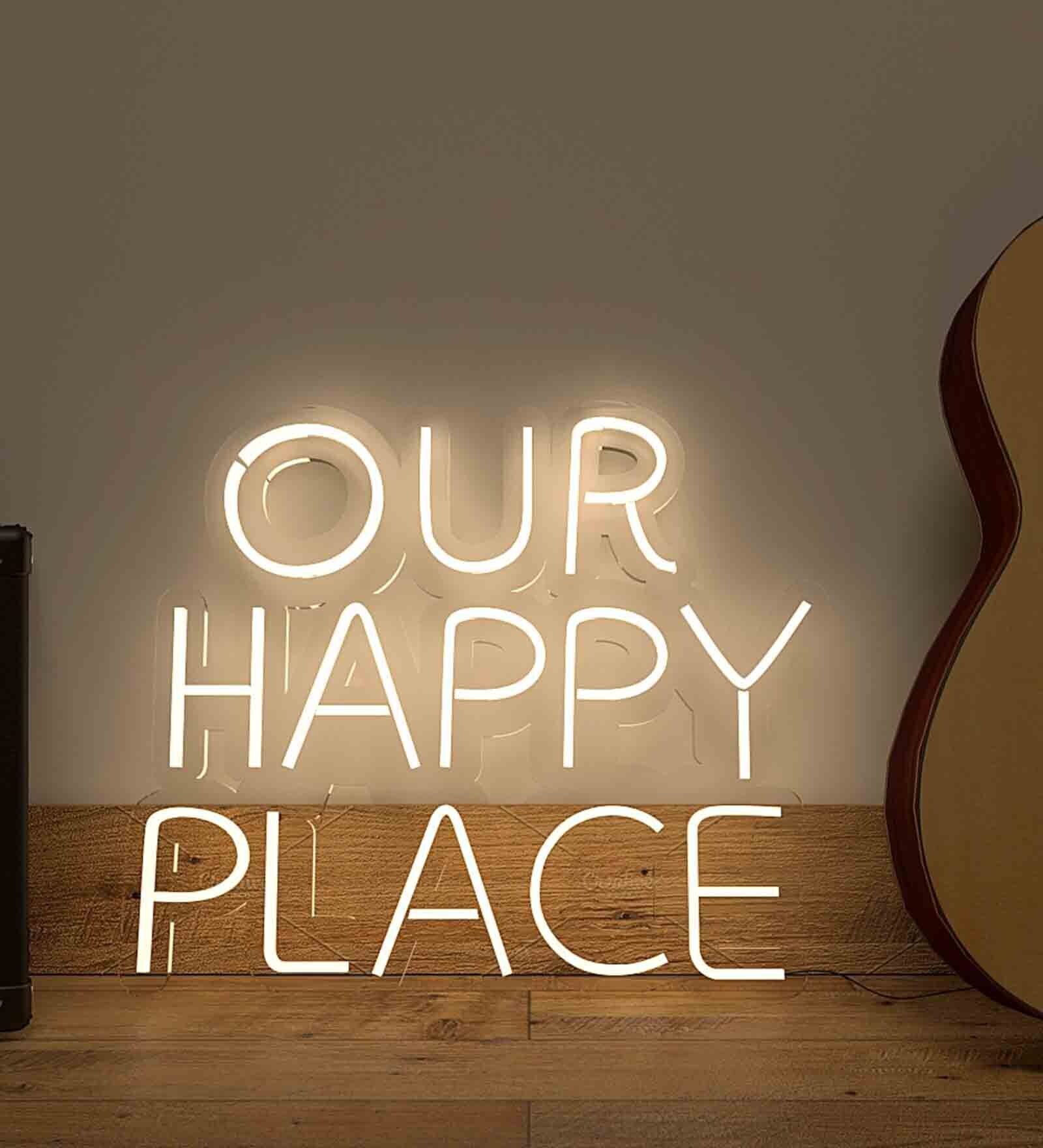 Buy Our Happy Place Warm Neon Light at 34% OFF by WallMantra | Pepperfry
