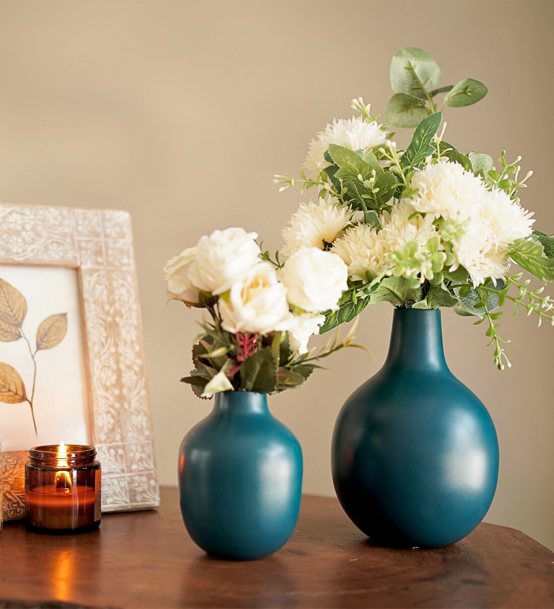 Buy Oval Shape Set of 2 Blue Metal Vase at 21% OFF by Behoma | Pepperfry