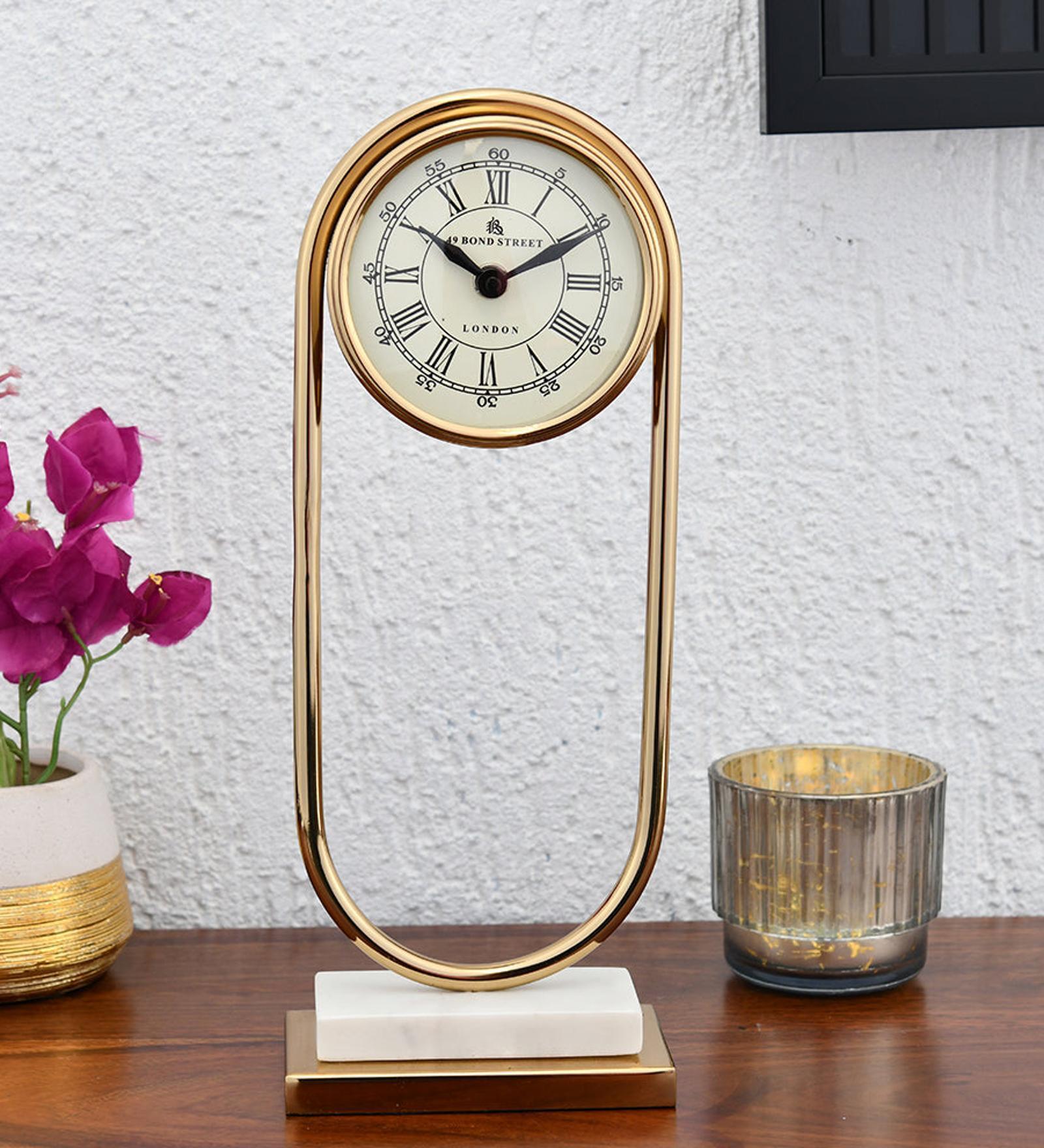 Buy Oval Gold Steel & Stone Table Clock On Stand at 17% OFF by @home ...