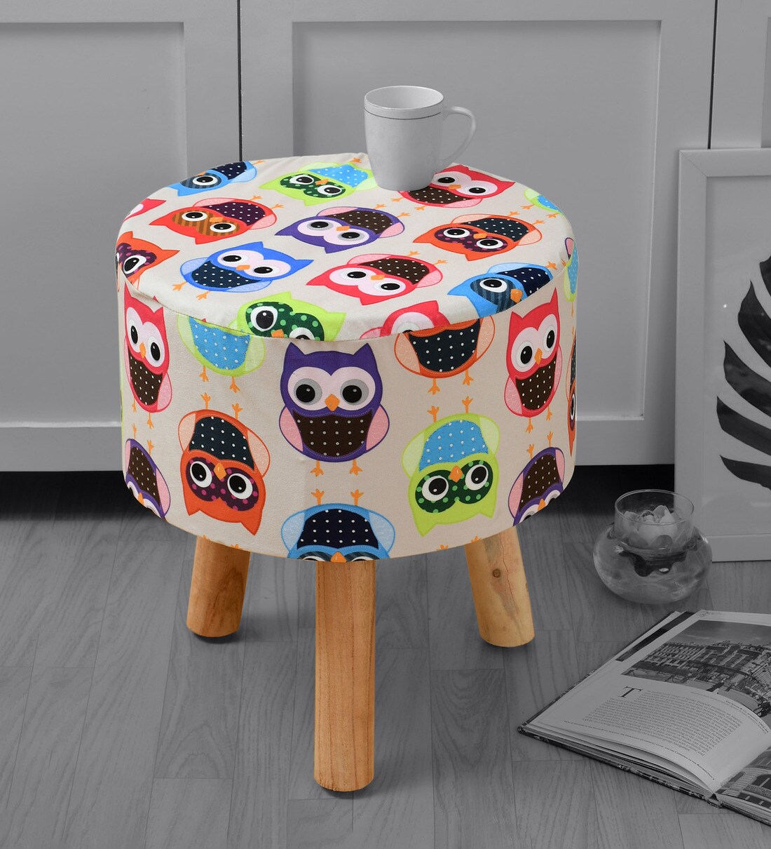 Buy Owl Fabric Seating Stool in Multi Colour Online - Contemporary ...