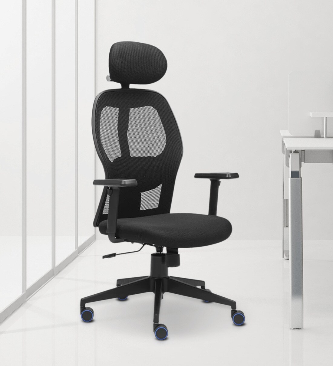 Buy Suave High Back Ergonomic Chair with Headrest in Black Colour by ...