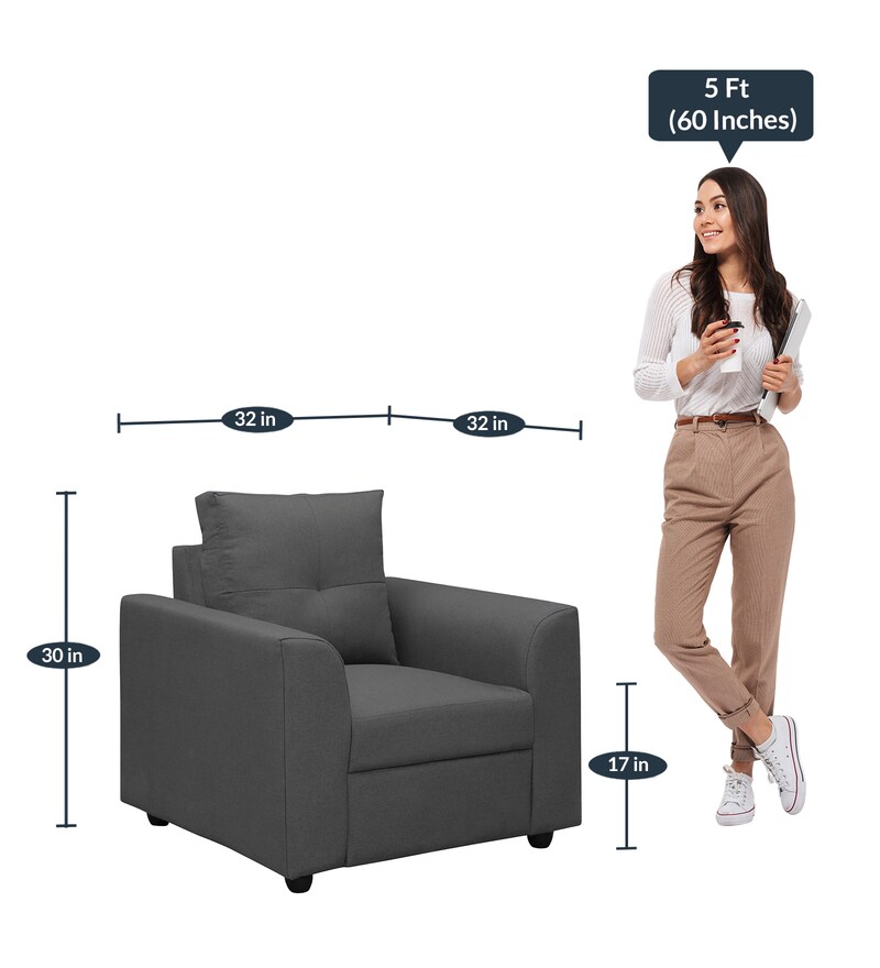 Buy Oxnard Fabric 1 Seater Sofa in Charcoal Grey Colour Online - Lawson ...