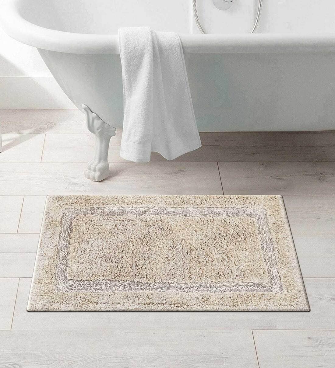 Buy Beige Solid Cotton 20x8 Inches AntiSkid Bath Mat by Obsessions at ...