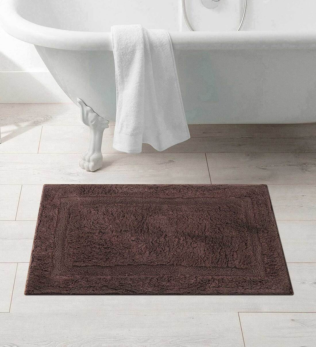 Buy Brown Solid Cotton 20x8 Inches AntiSkid Bath Mat by Obsessions at ...