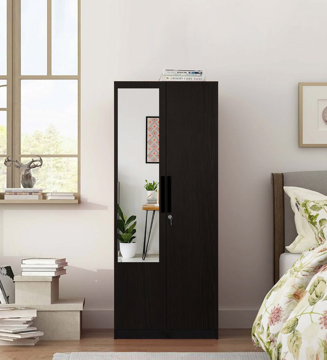 Buy Ozone 2 Door Wardrobe in Dark Brown Colour with Mirror at 30% OFF ...