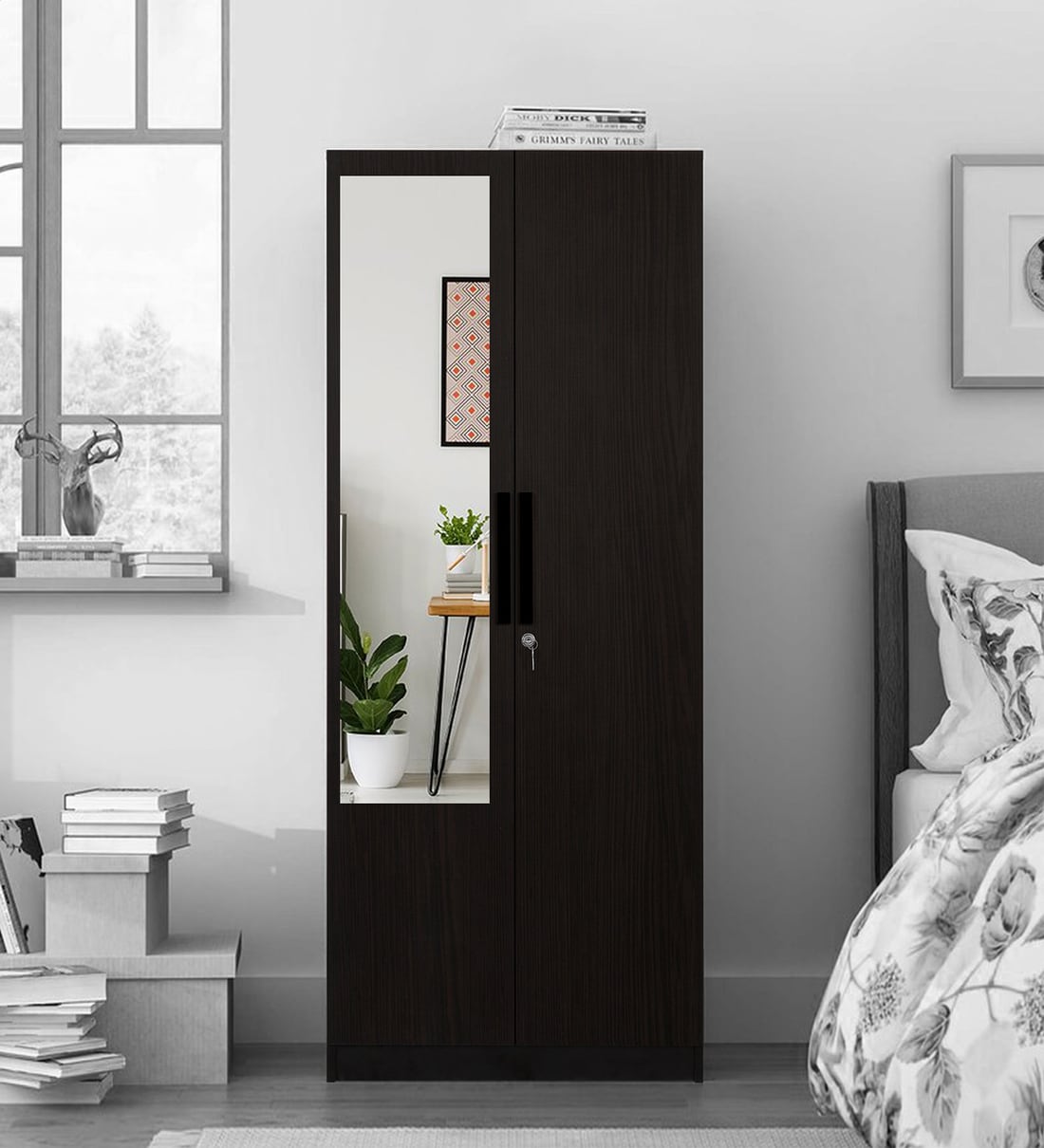 Buy Ozone 2 Door Wardrobe in Dark Brown Colour with Mirror Online - 2 ...