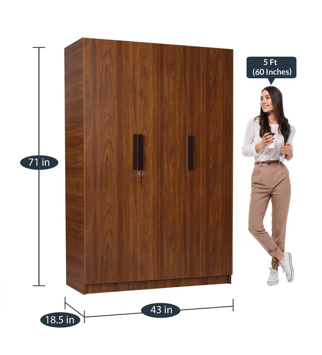 Buy Ozone 3 Door Wardrobe in Teak Finish Finish Online - 3 Door ...