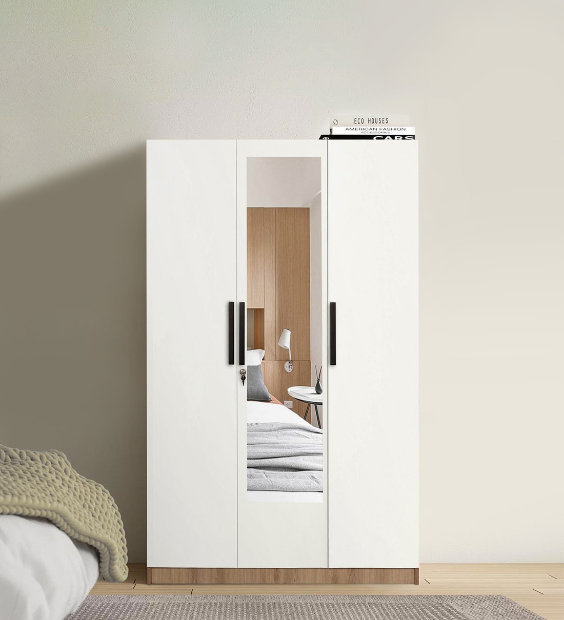 Buy Ozone Deluxe Wide 3 Door Wardrobe in Milky Oak Finish with Mirror ...