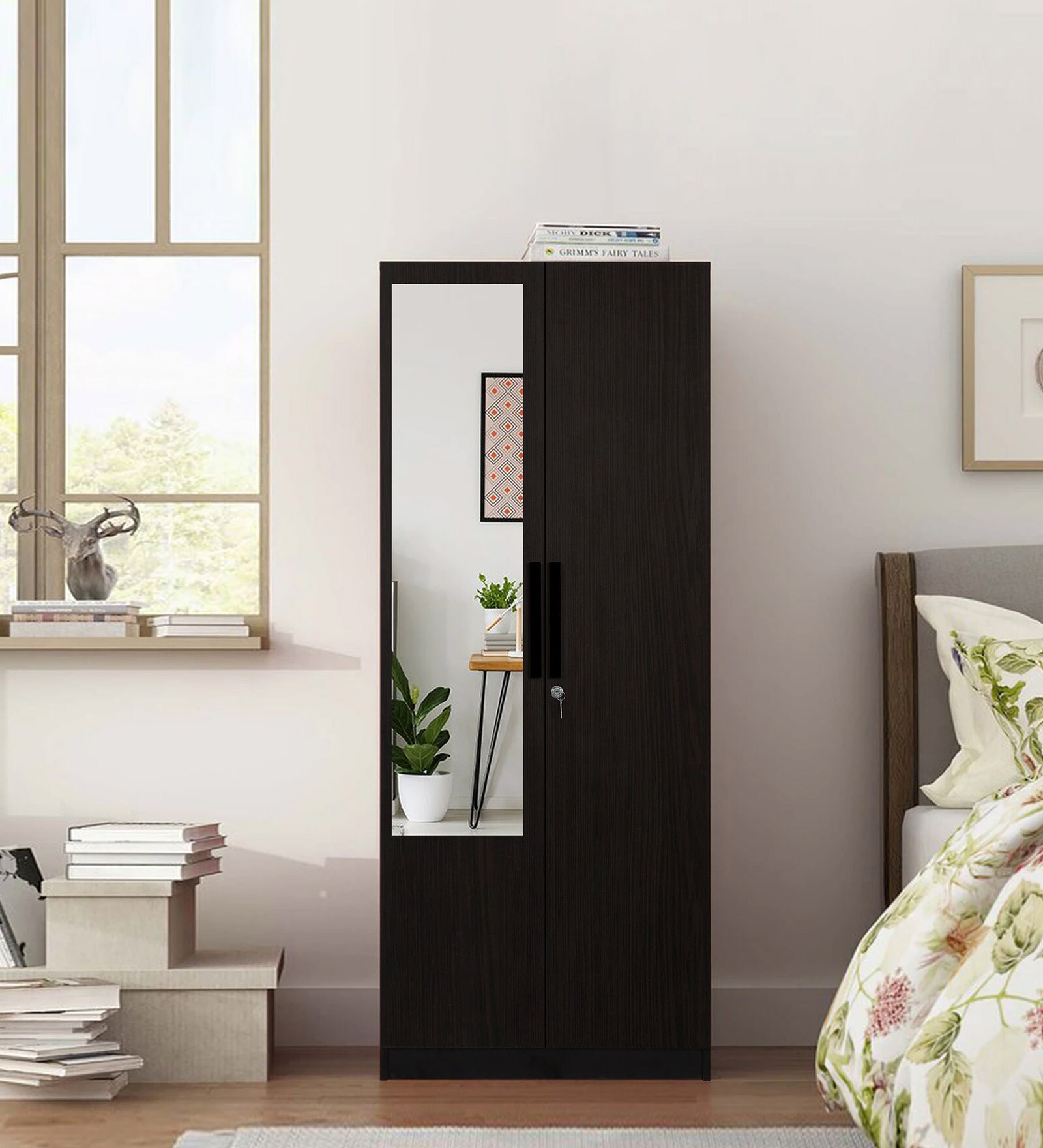 Buy Ozone 2 Door Wardrobe in Wenge & White Finish with Mirror at 30% ...