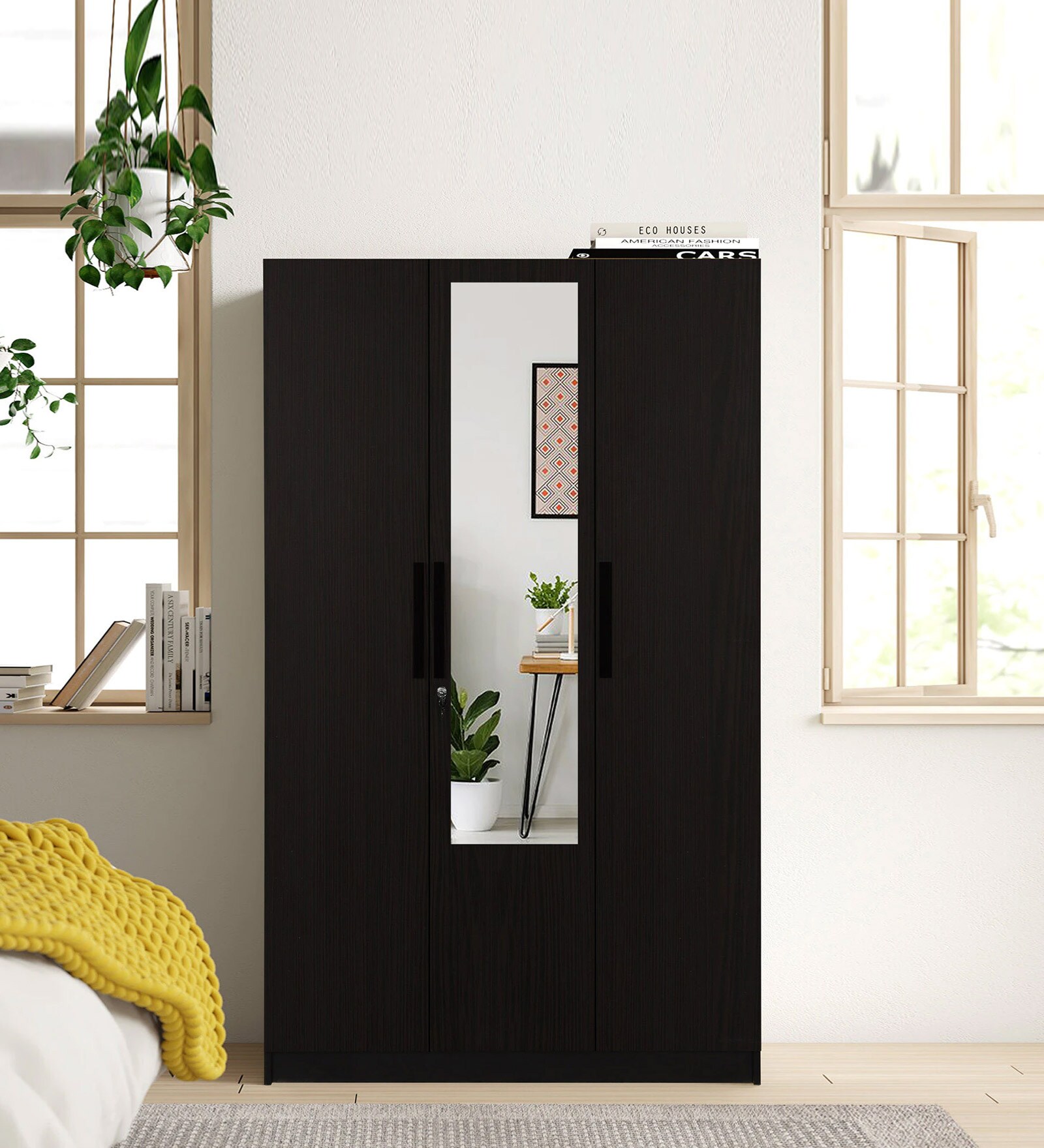 Buy Ozone 3 Door Wardrobe in Dark Brown Finish with Mirror at 30% OFF ...