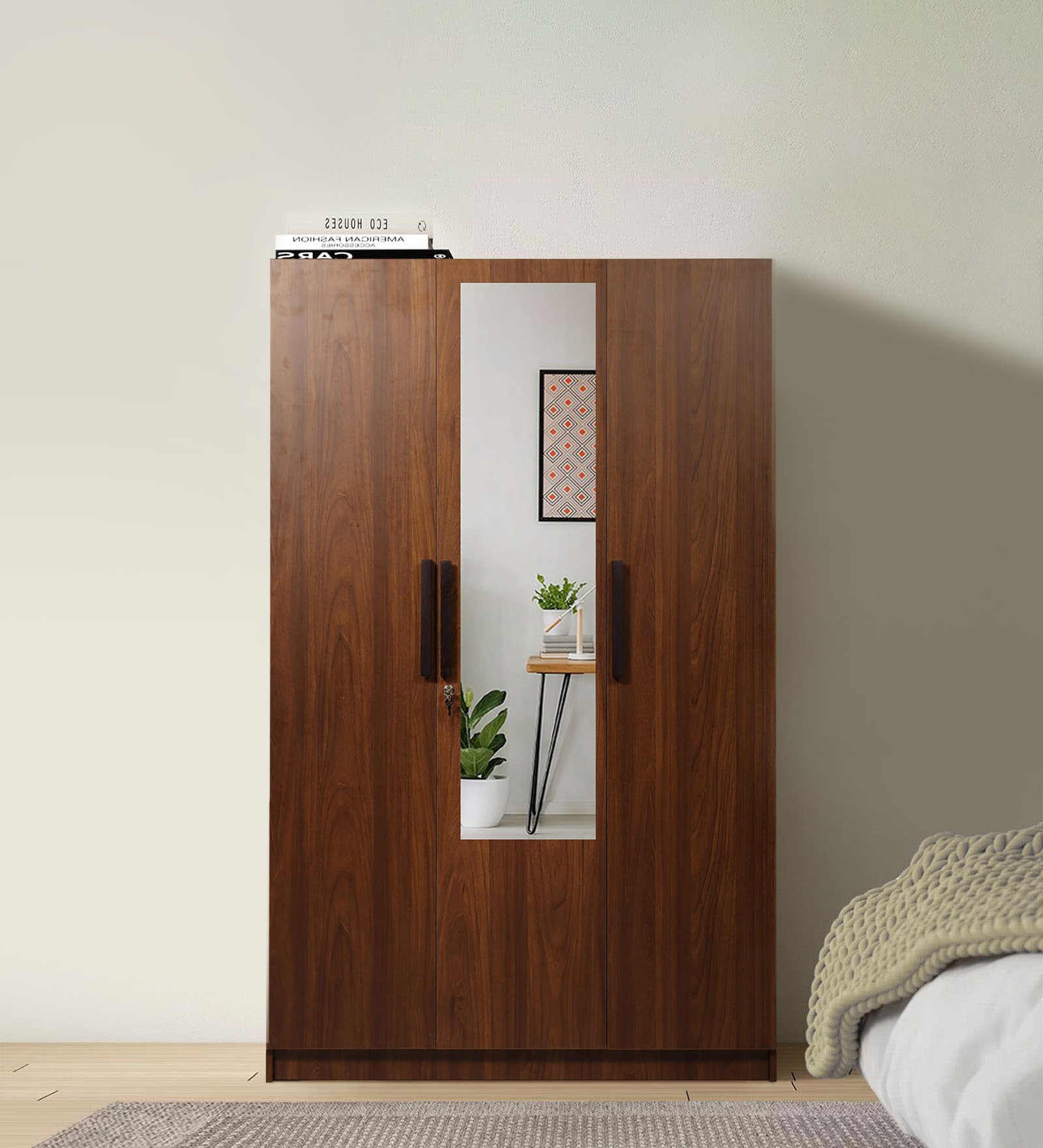 Buy Ozone 3 Door Wardrobe in Teak Finish with Mirror at 30% OFF by ...